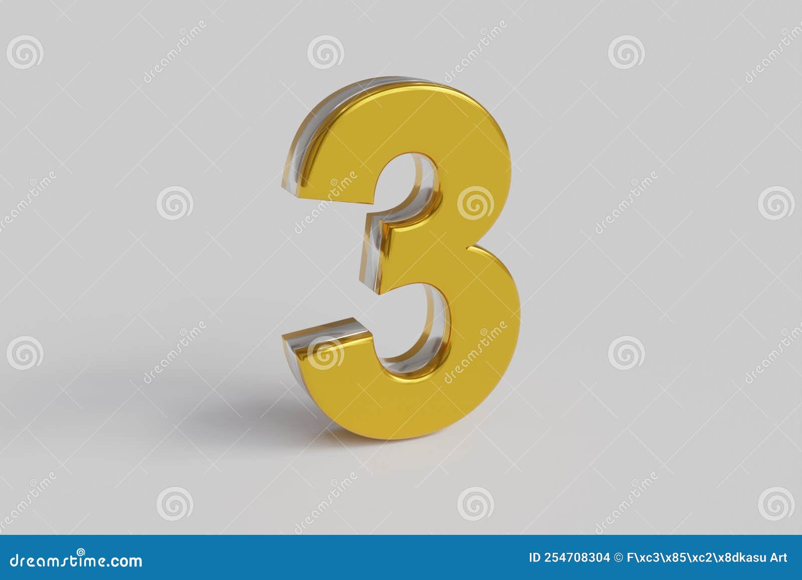 Letter Number Three 3D Render Gold Font with Silver Outline Isolated ...