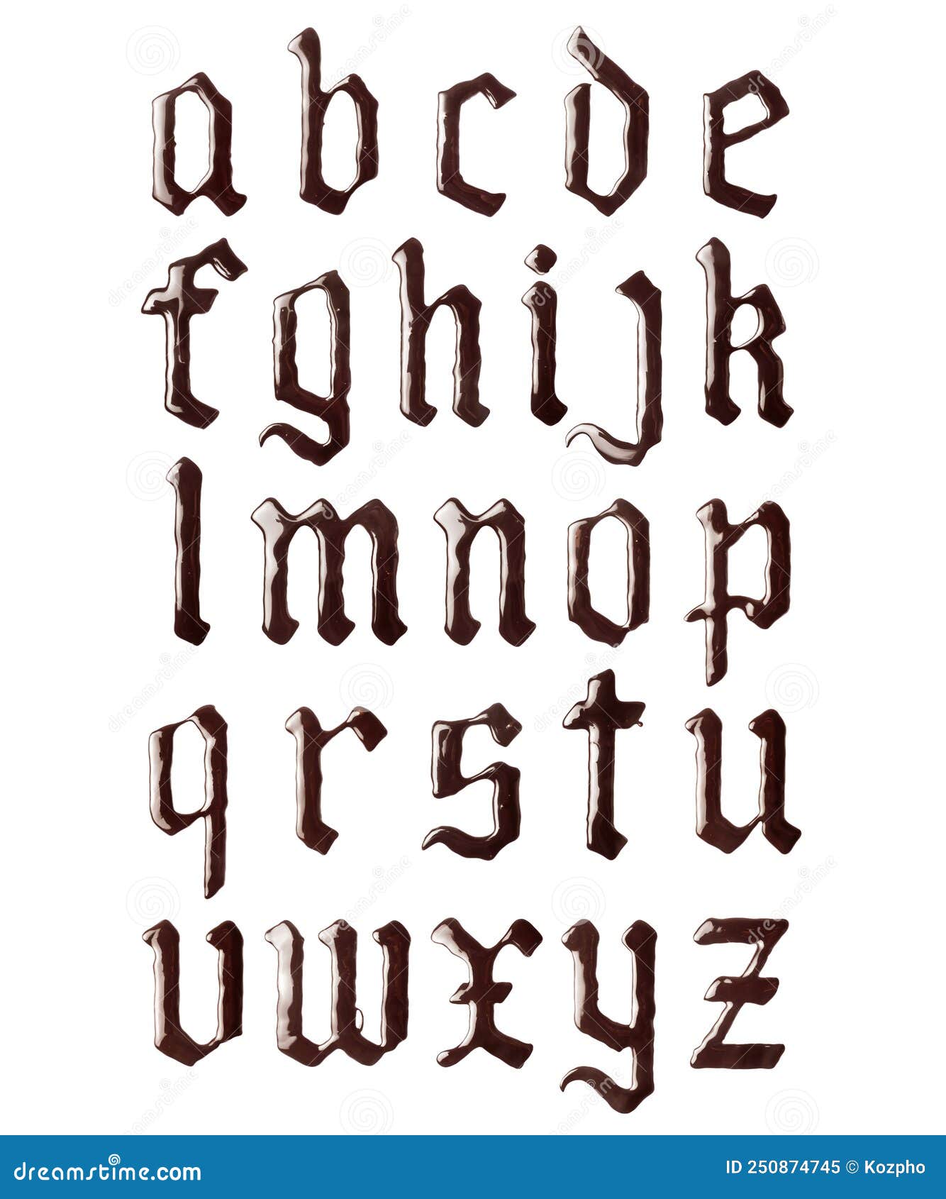 Glossy Letters of the Gothic Font Made of Melted Chocolate Stock ...