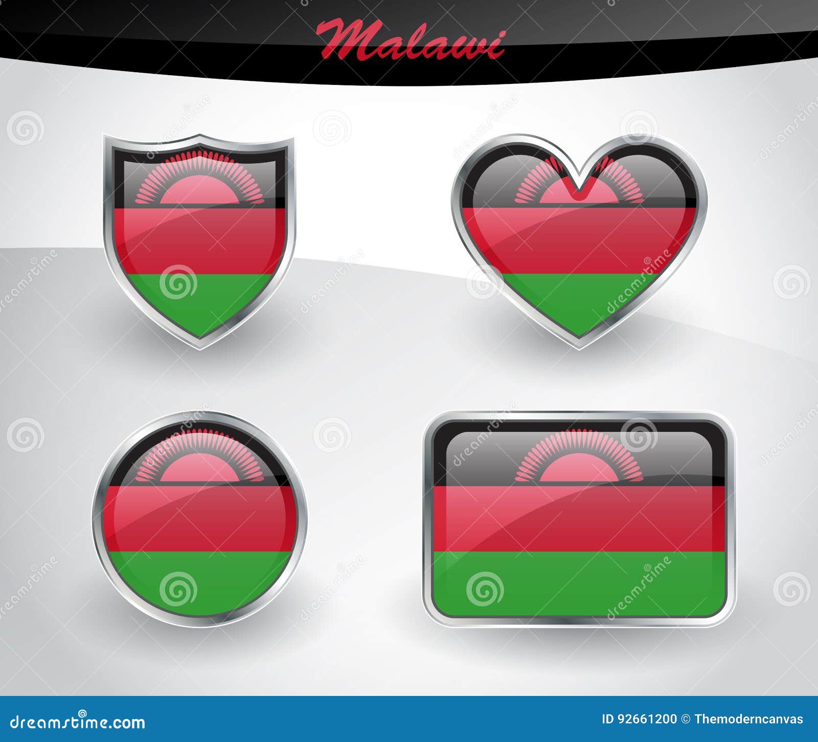 Glossy Malawi Flag Icon Set Stock Vector - Illustration of metal ...