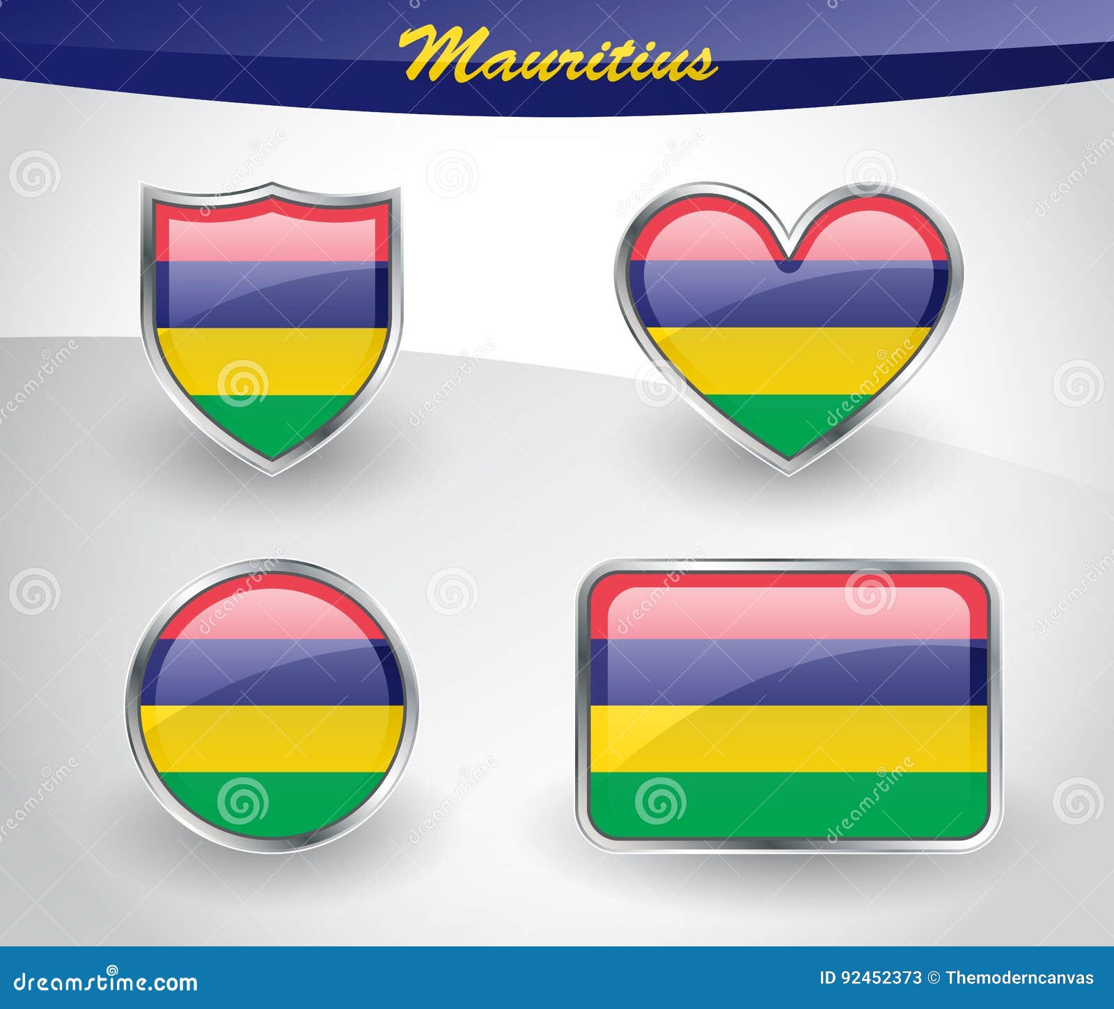 Glossy Mauritius Flag Icon Set Stock Vector - Illustration of island ...