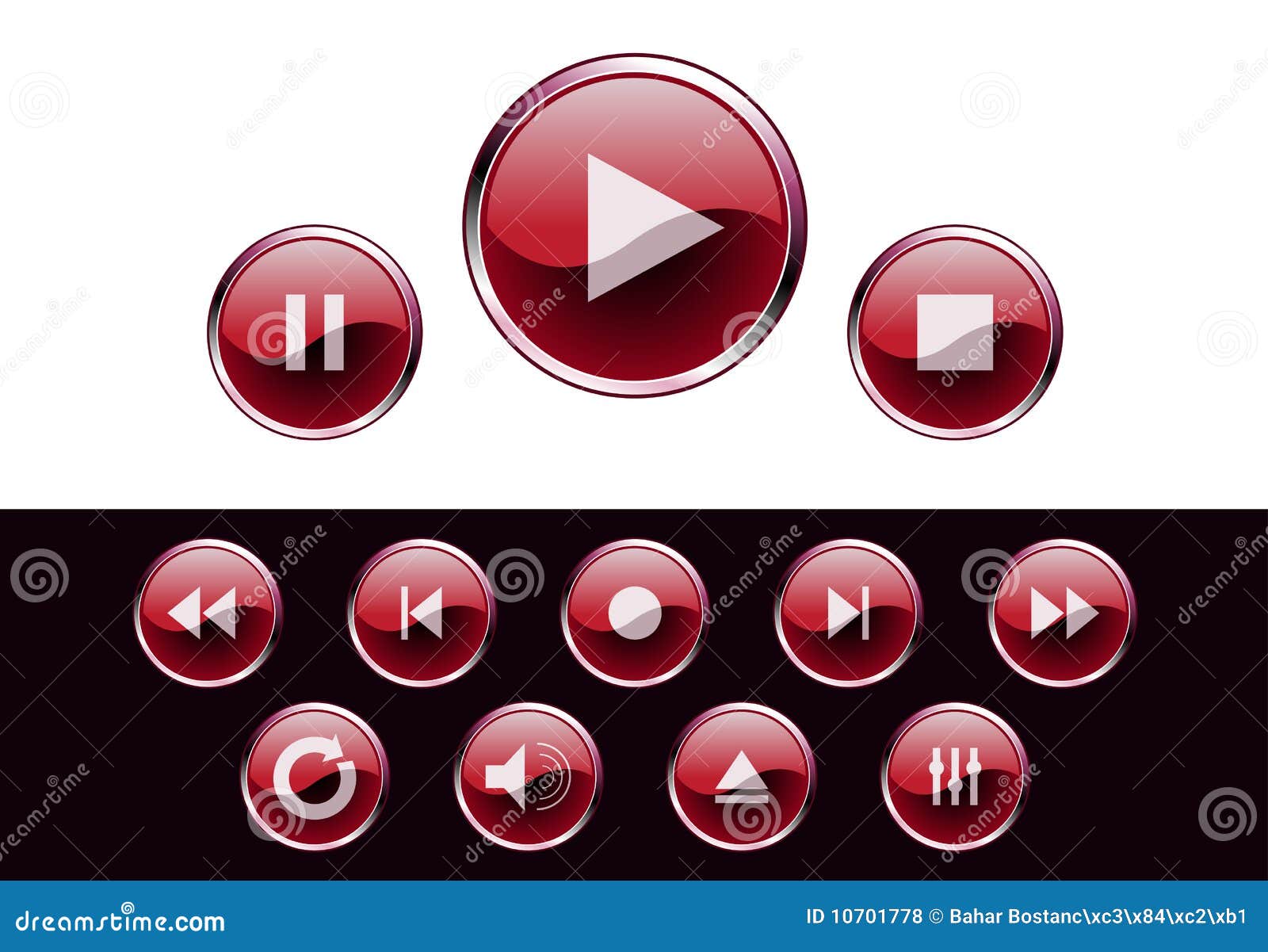 Glossy media buttons stock vector. Illustration of control - 10701778