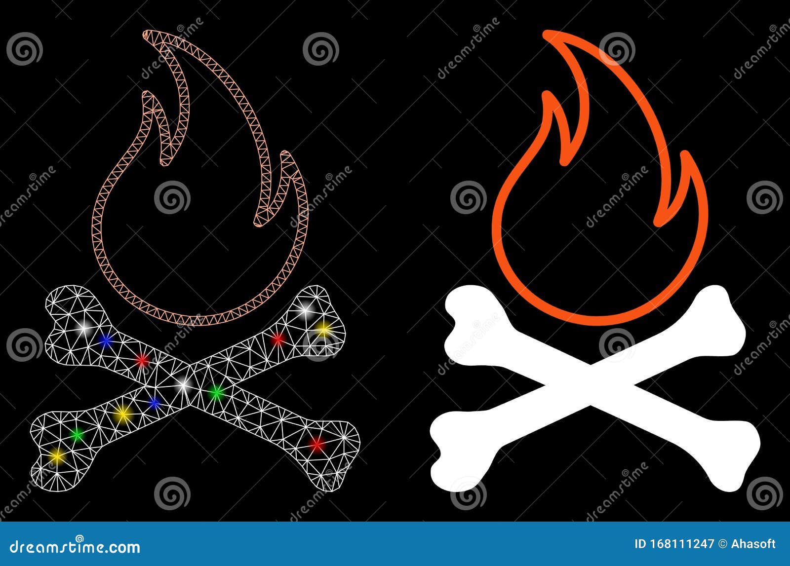 Flare Mesh 2D Bones Hell Fire Icon with Flare Spots Stock Vector ...