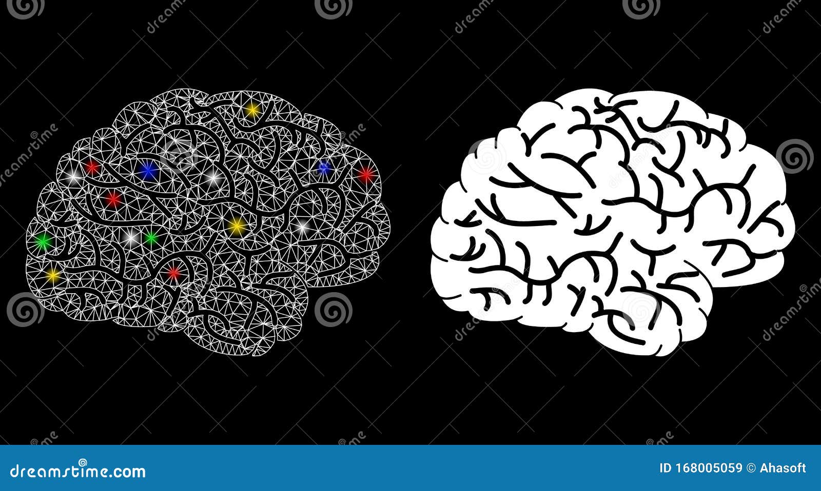 Glowing Mesh 2D Brain Icon with Flash Spots Stock Illustration ...