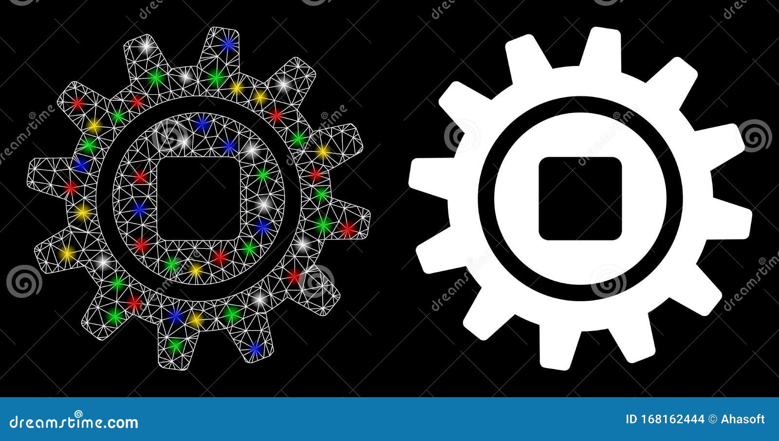 Flare Mesh Carcass Cog Icon with Flare Spots Stock Vector ...