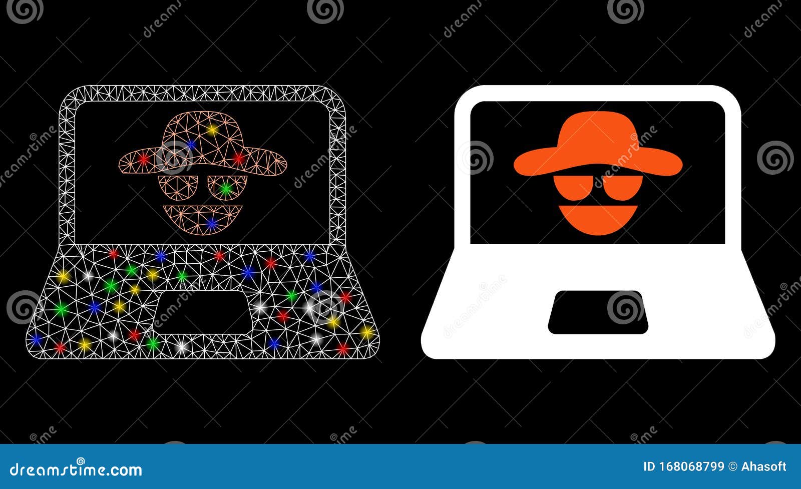 Flare Mesh Wire Frame Cyber Crime Icon with Flare Spots Stock ...