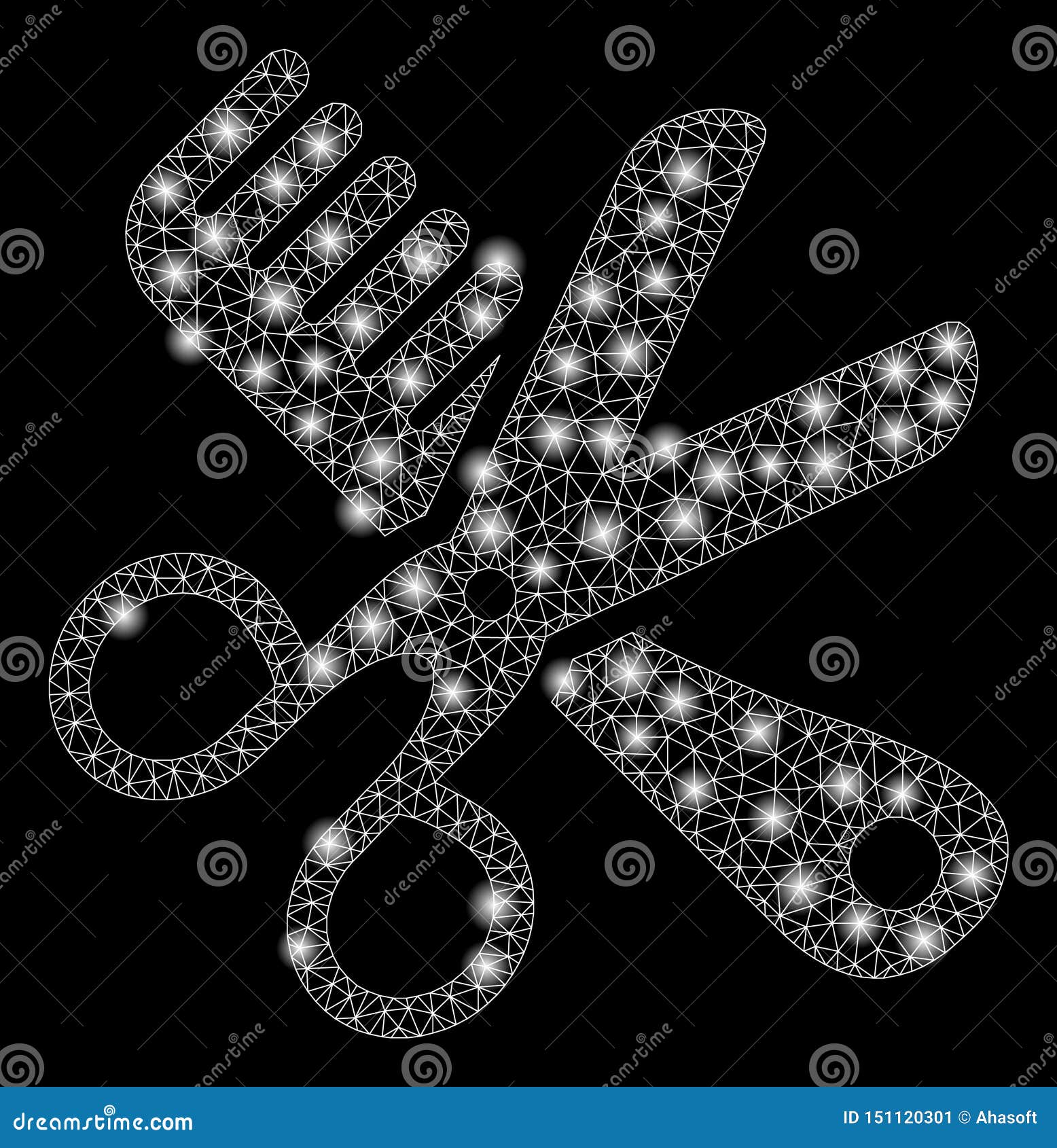 Glossy Mesh 2D Comb and Scissors Tools with Light Spots Stock Vector ...