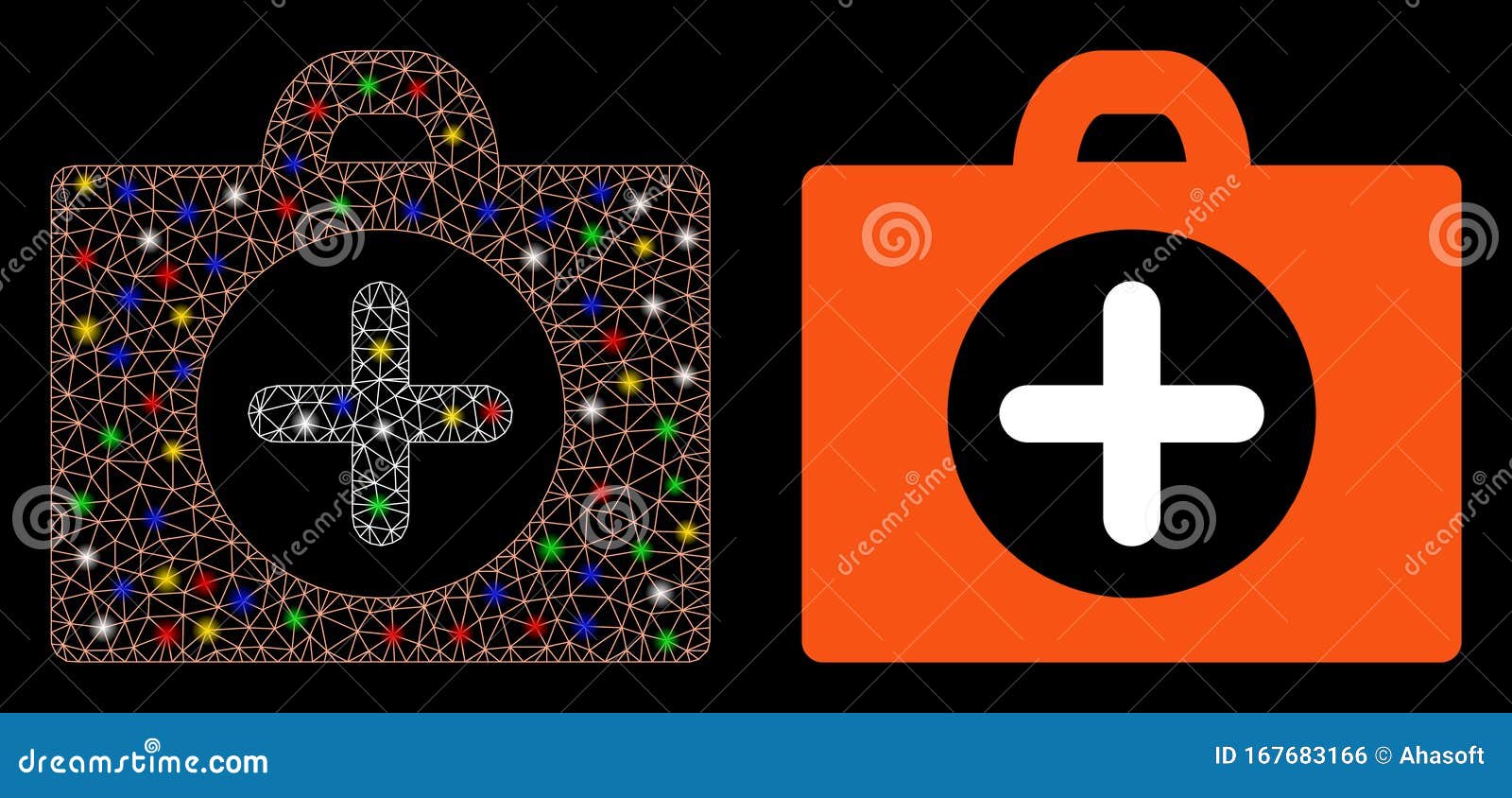 Glossy Mesh 2D First Aid Icon with Flash Spots Stock Vector ...