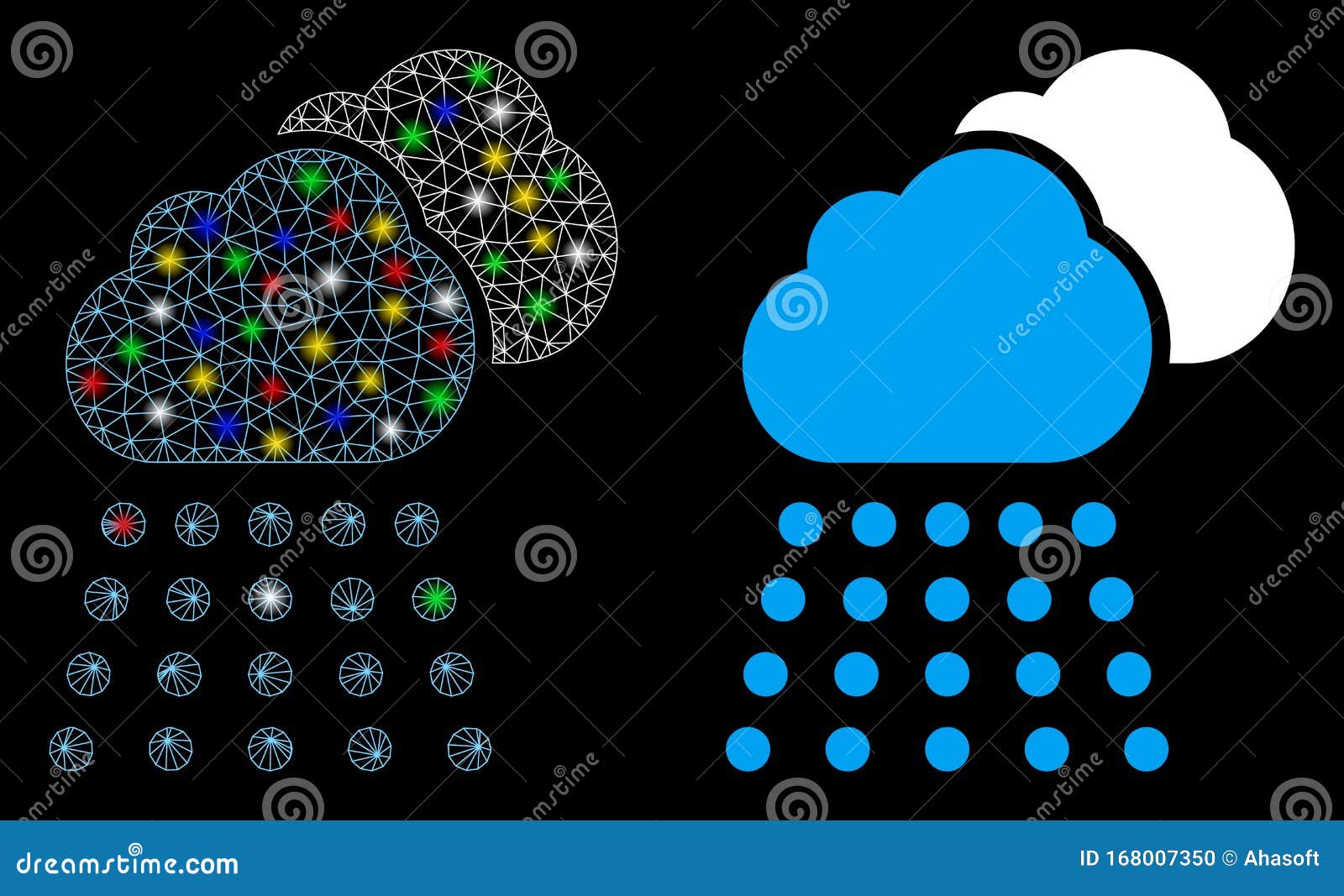 Glossy Mesh 2D Rain Clouds Icon with Light Spots Stock Illustration ...