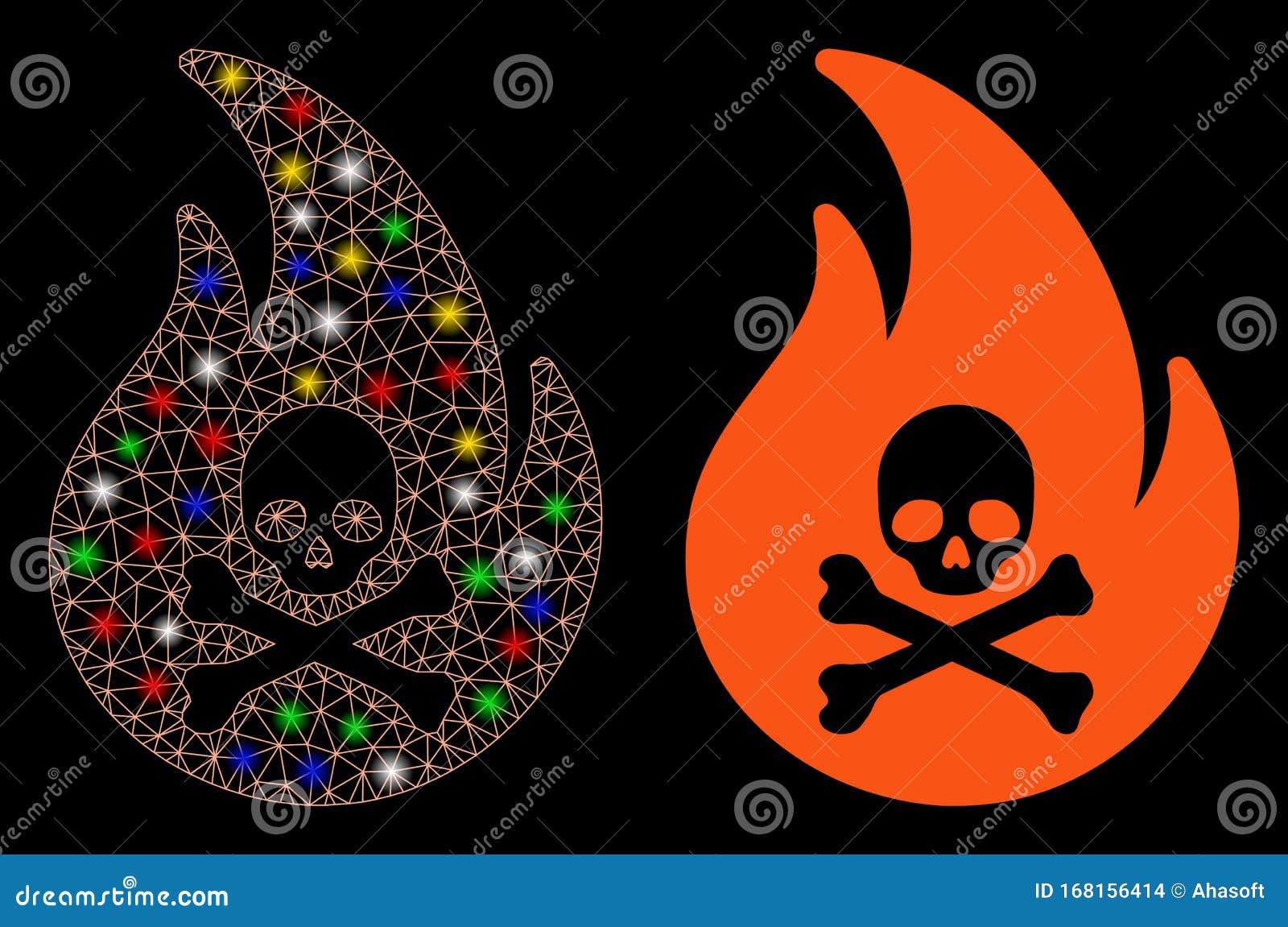 Bright Mesh Network Hell Fire Icon with Flare Spots Stock Vector ...