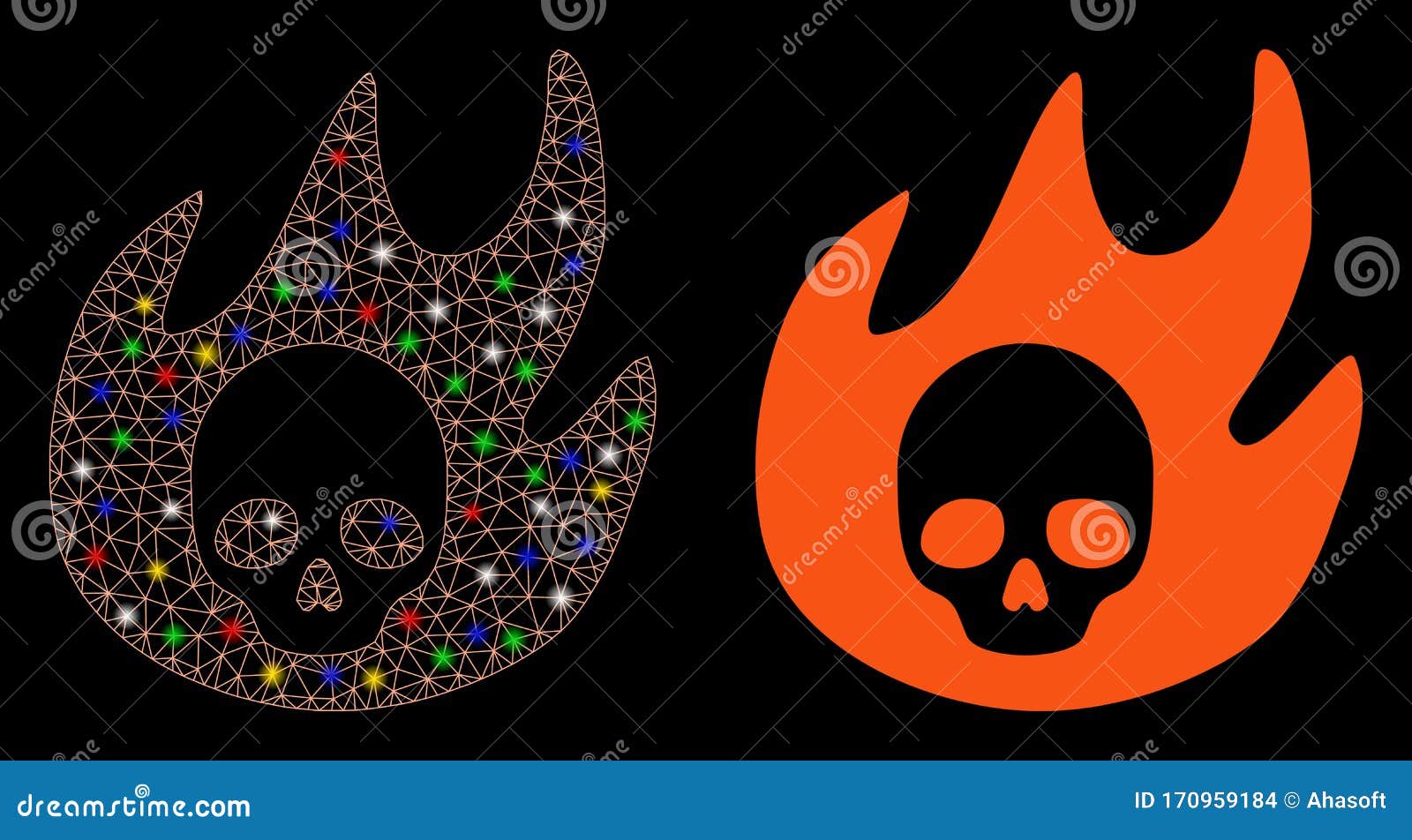 Flare Mesh Wire Frame Hell Fire Icon with Flare Spots Stock Vector ...