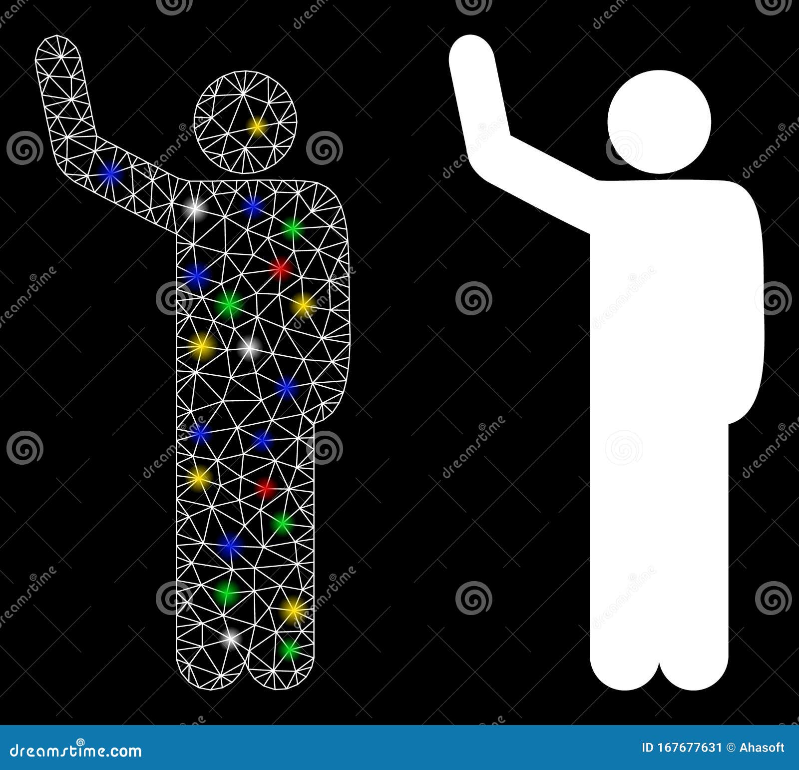 Glossy Mesh Wire Frame Hello Pose Icon with Flash Spots Stock Vector ...