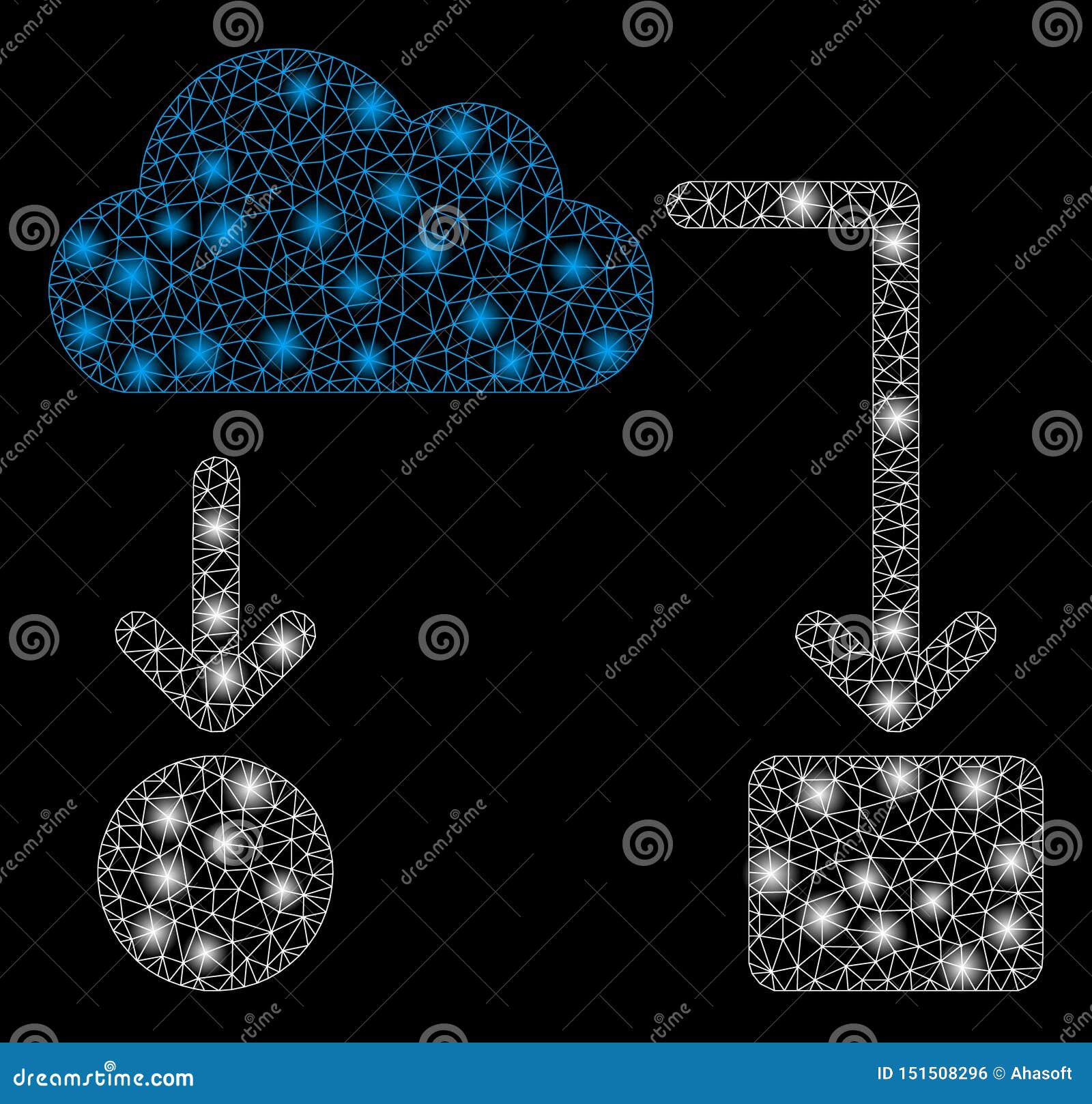 Glossy Mesh Network Cloud Flow Chart with Flare Spots Stock Vector ...