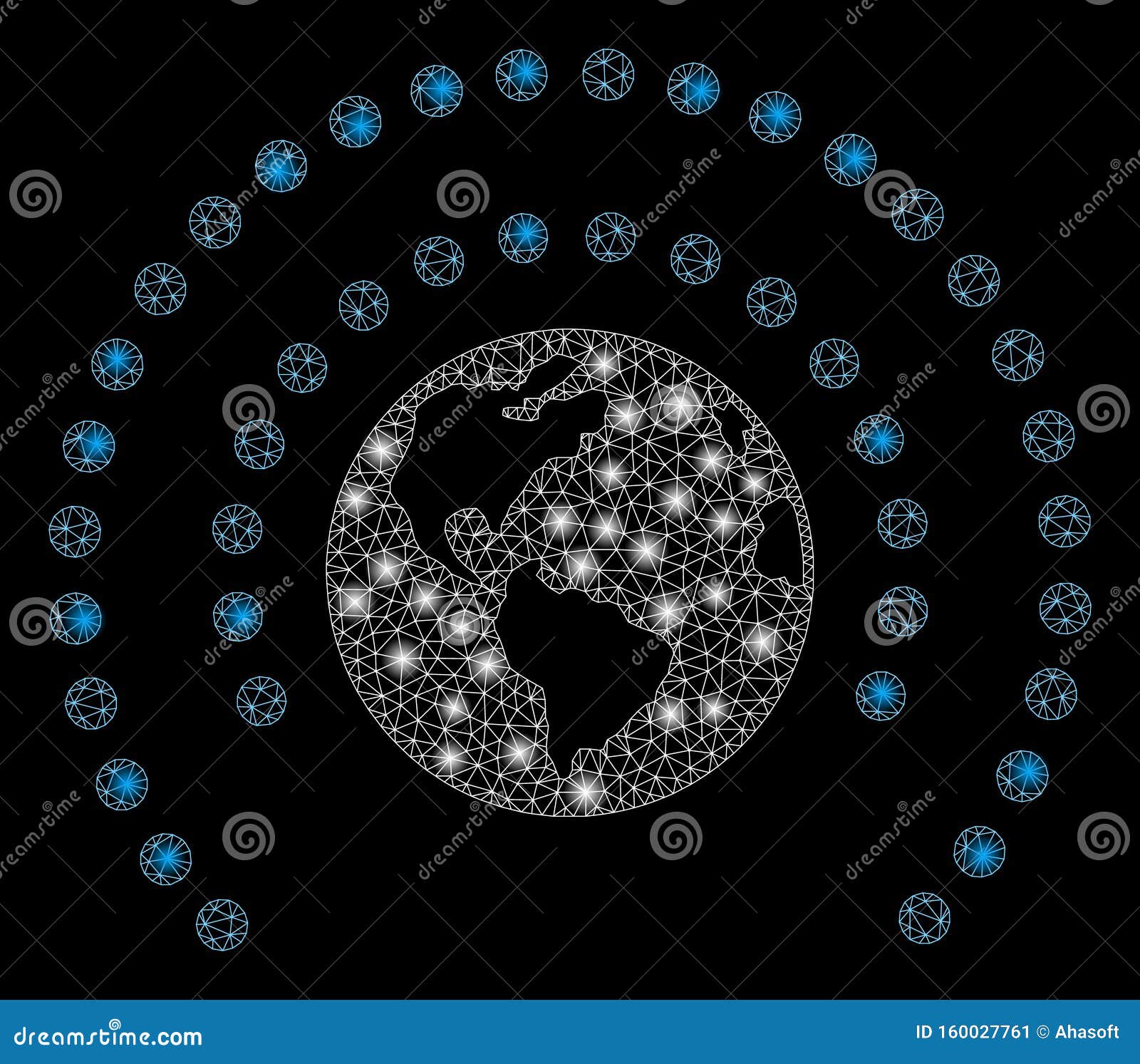 Glossy Mesh Network Earth Sphere Shield with Flare Spots Stock Vector ...