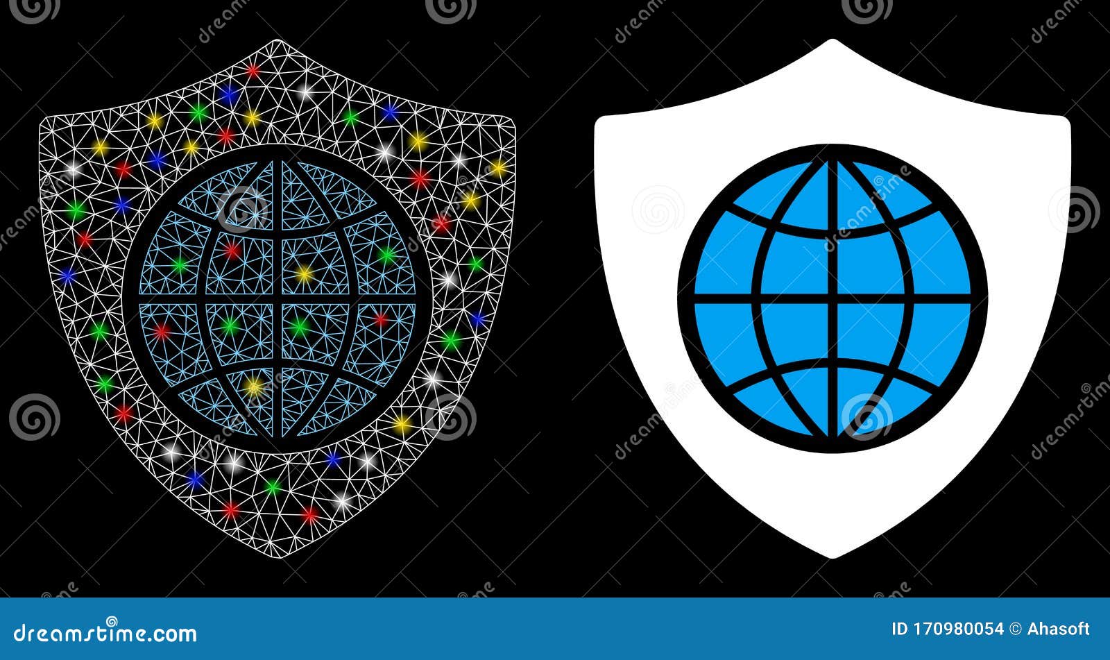 Glossy Mesh Network Global Shield Icon with Light Spots Stock Vector ...