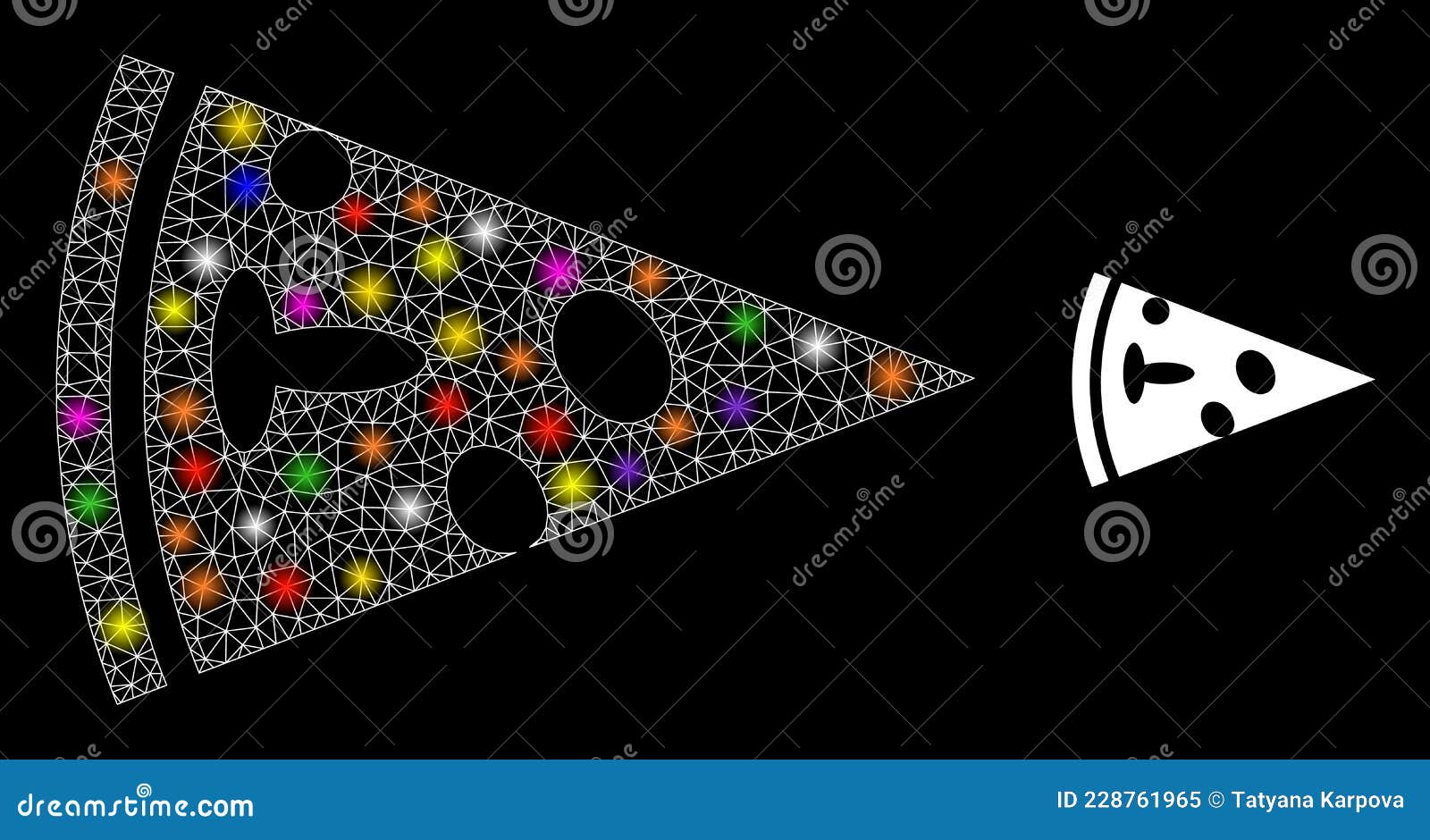 Glowing Net Pizza Piece Icon with Constellation Colorful Light Spots ...