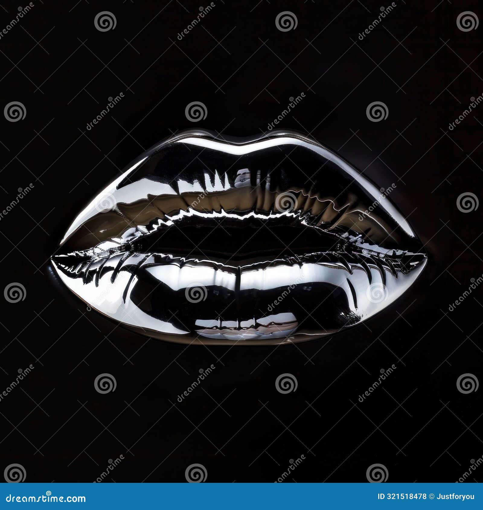 Glossy Metallic Lips on Black Background. Generative Ai Stock ...