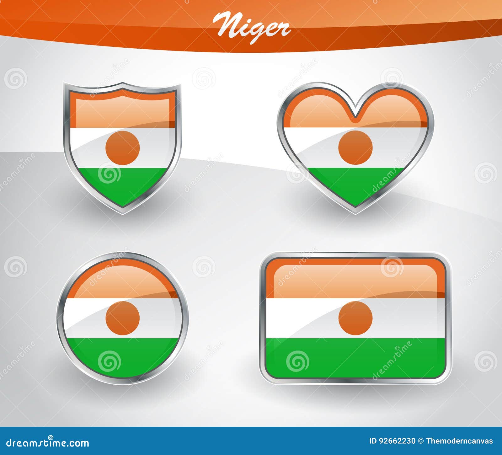 Glossy Niger flag icon set stock vector. Illustration of flag - 92662230