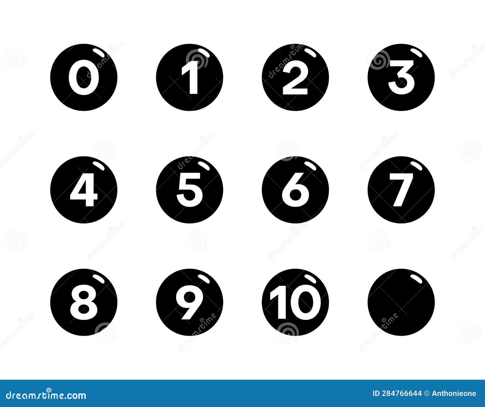 Glossy Number Icon Set Circle Separate Use Isolated Vector Illustration ...