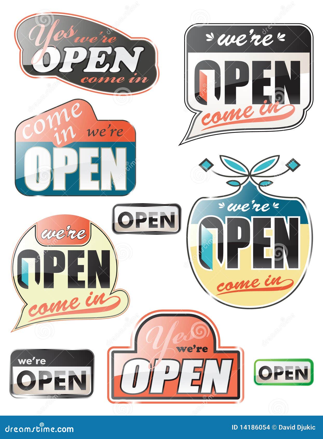 Glossy open store signs stock vector. Illustration of sign - 14186054
