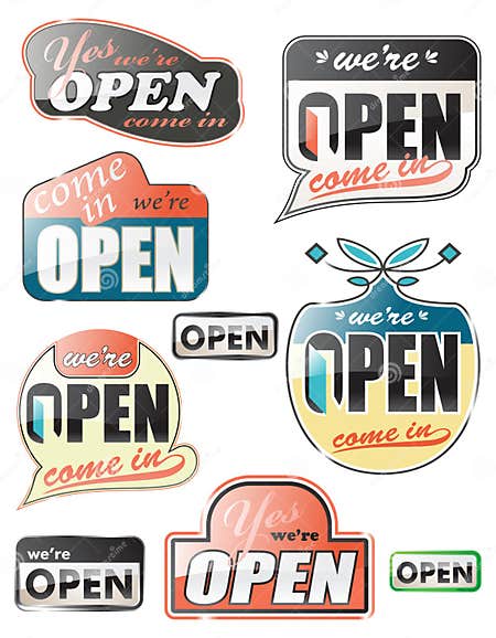 Glossy open store signs stock vector. Illustration of sign - 14186054