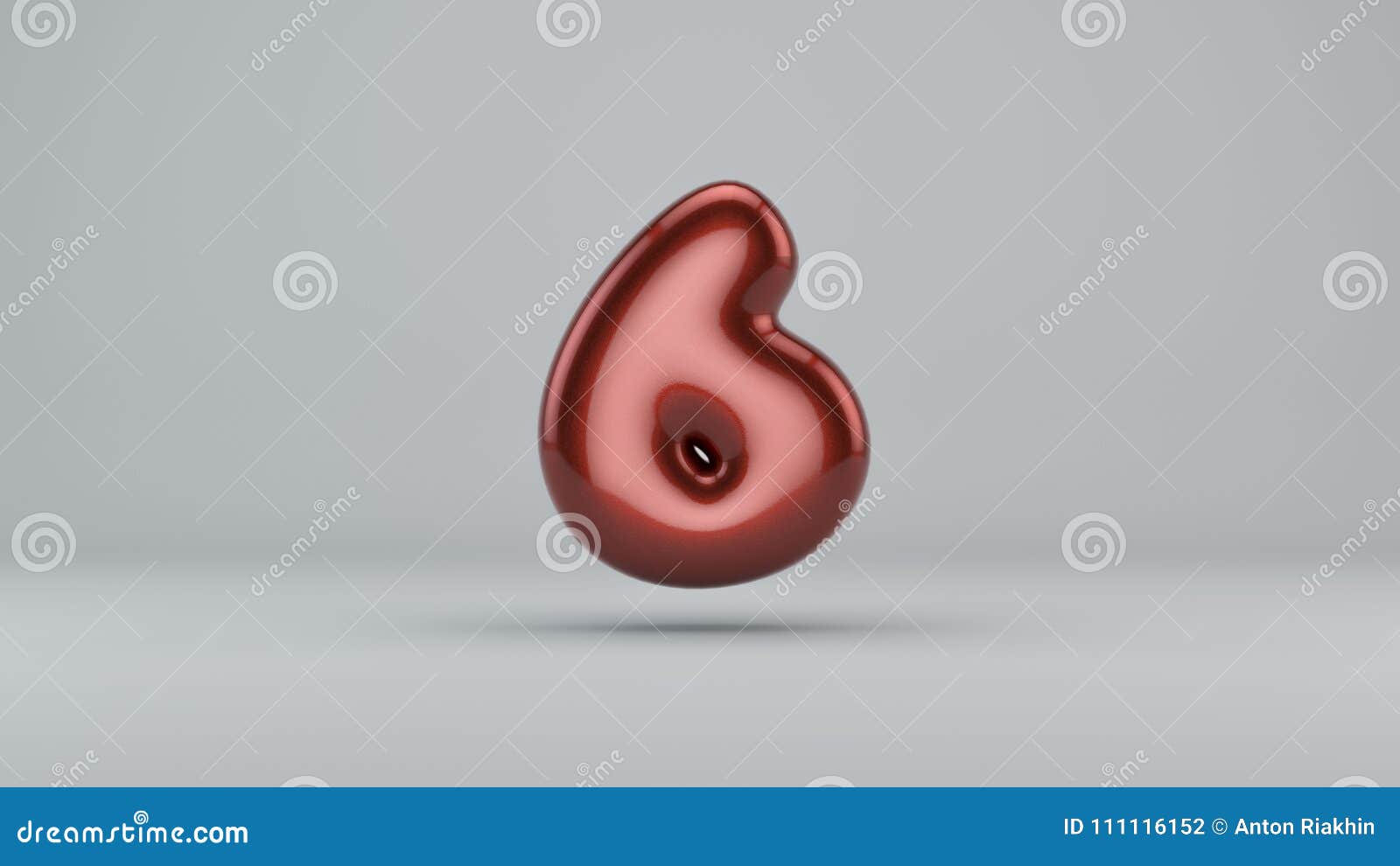 Glossy Paint Number 6. 3D Render of Bubble Font with Glint Stock ...