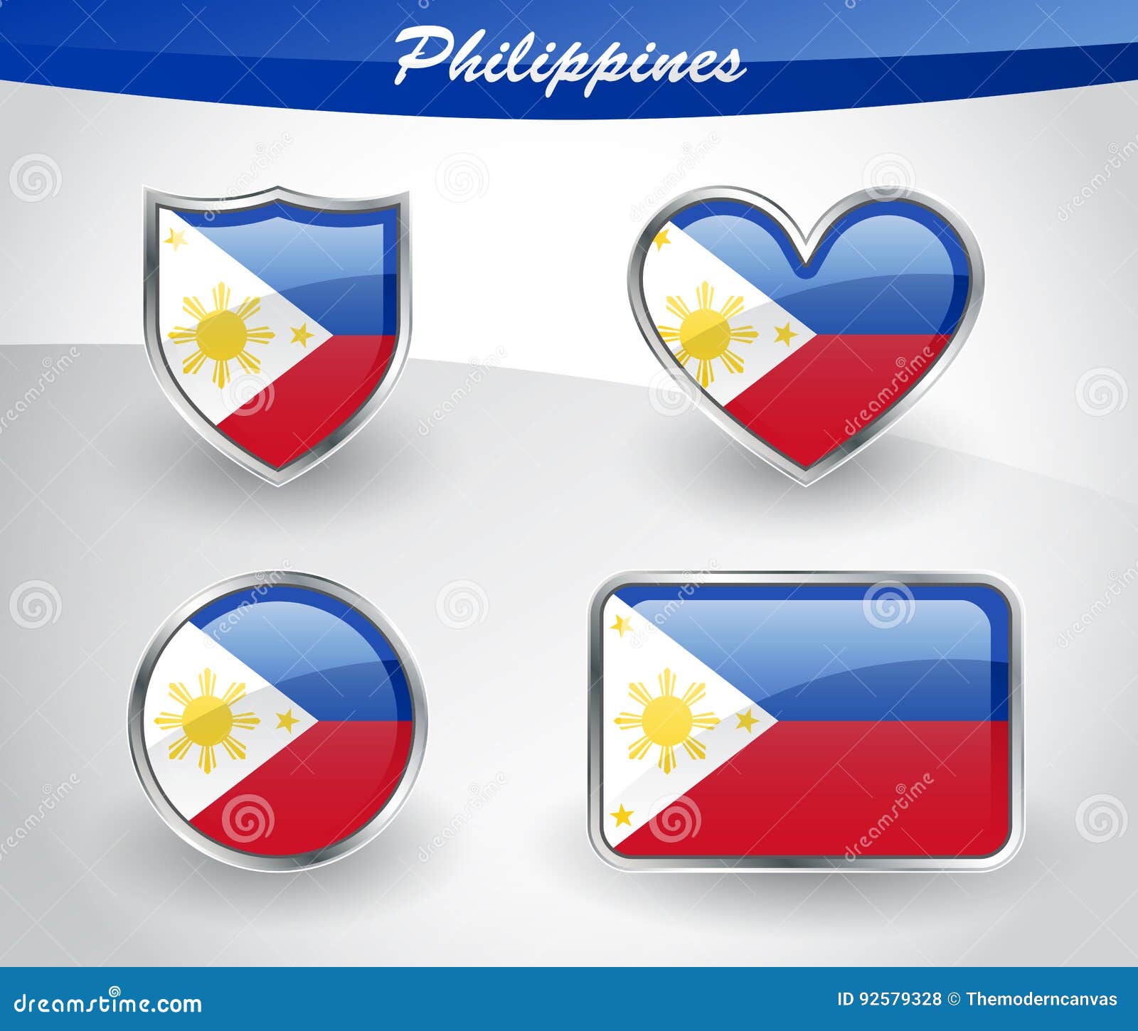 Glossy Philippines Flag Icon Set Stock Vector - Illustration of heart, graphic: 92579328