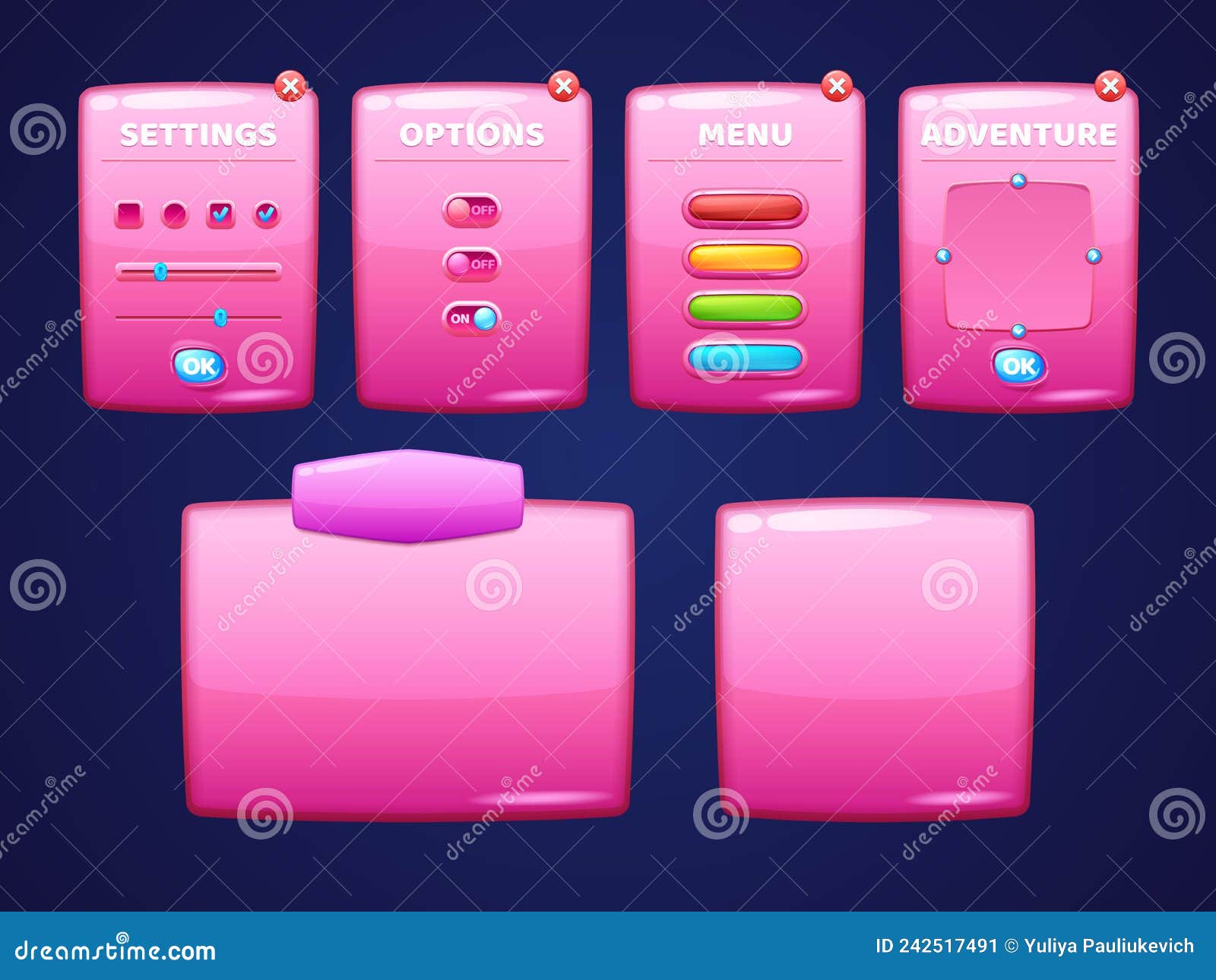 Glossy Pink Boards with Buttons for Game Interface Stock Vector ...