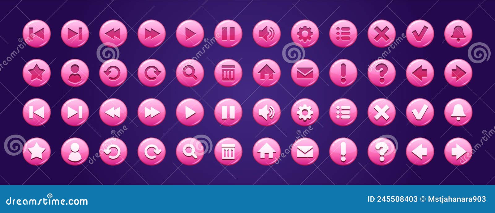 Glossy Pink Buttons with Icons for Website or Game Stock Vector ...
