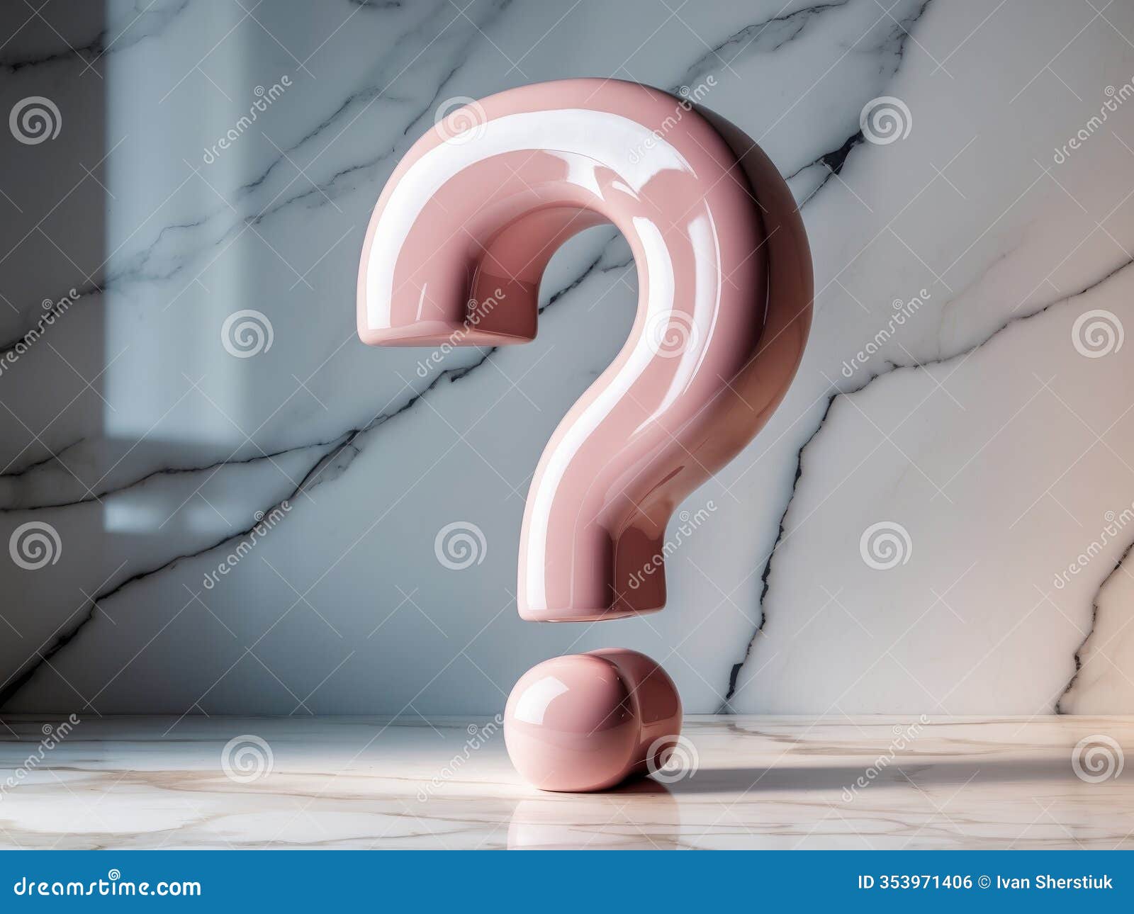 Glossy Pink Ceramic Large Question Mark On Marble Textured Background ...