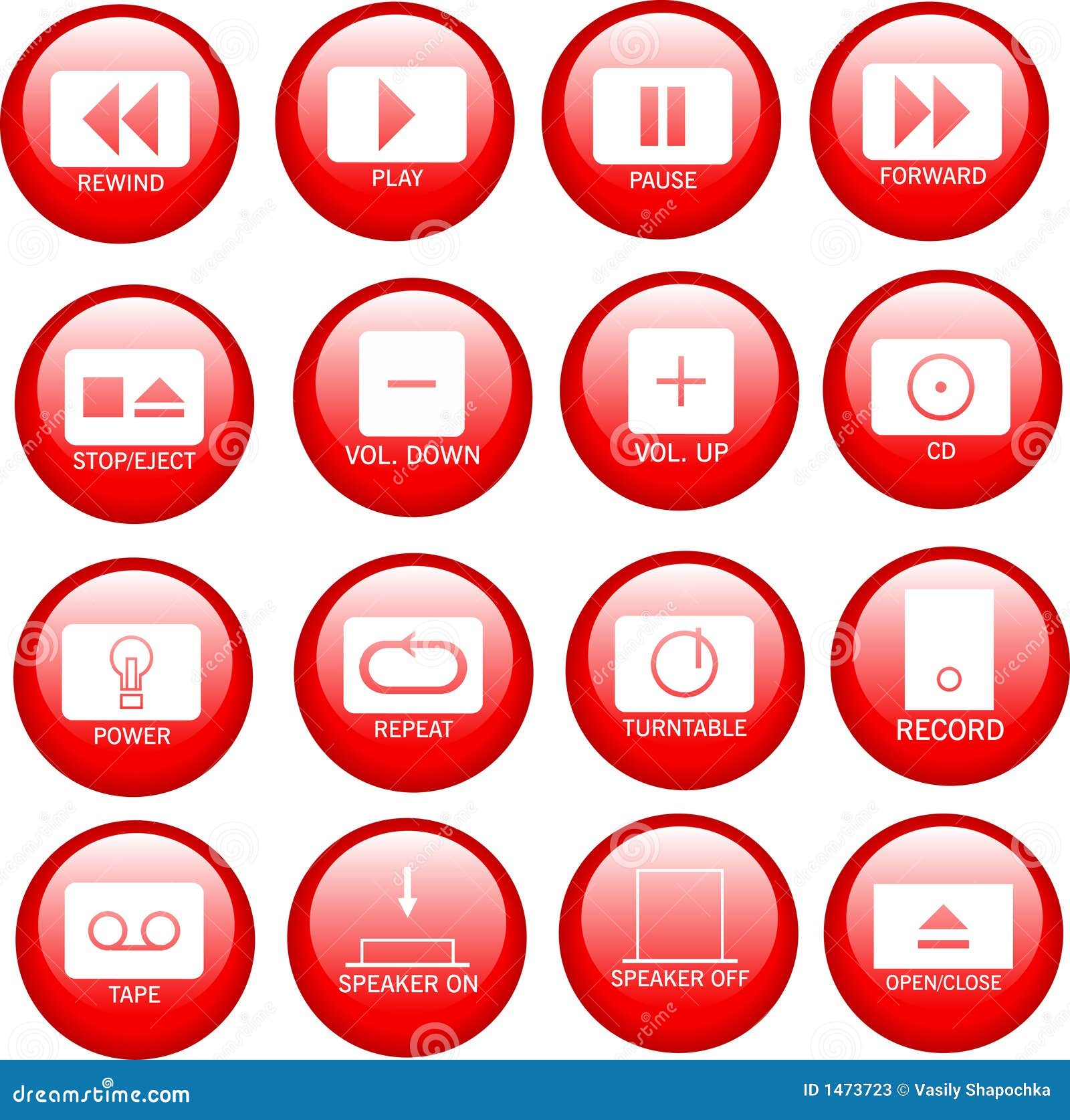 Glossy Player Buttons stock vector. Illustration of volume - 1473723