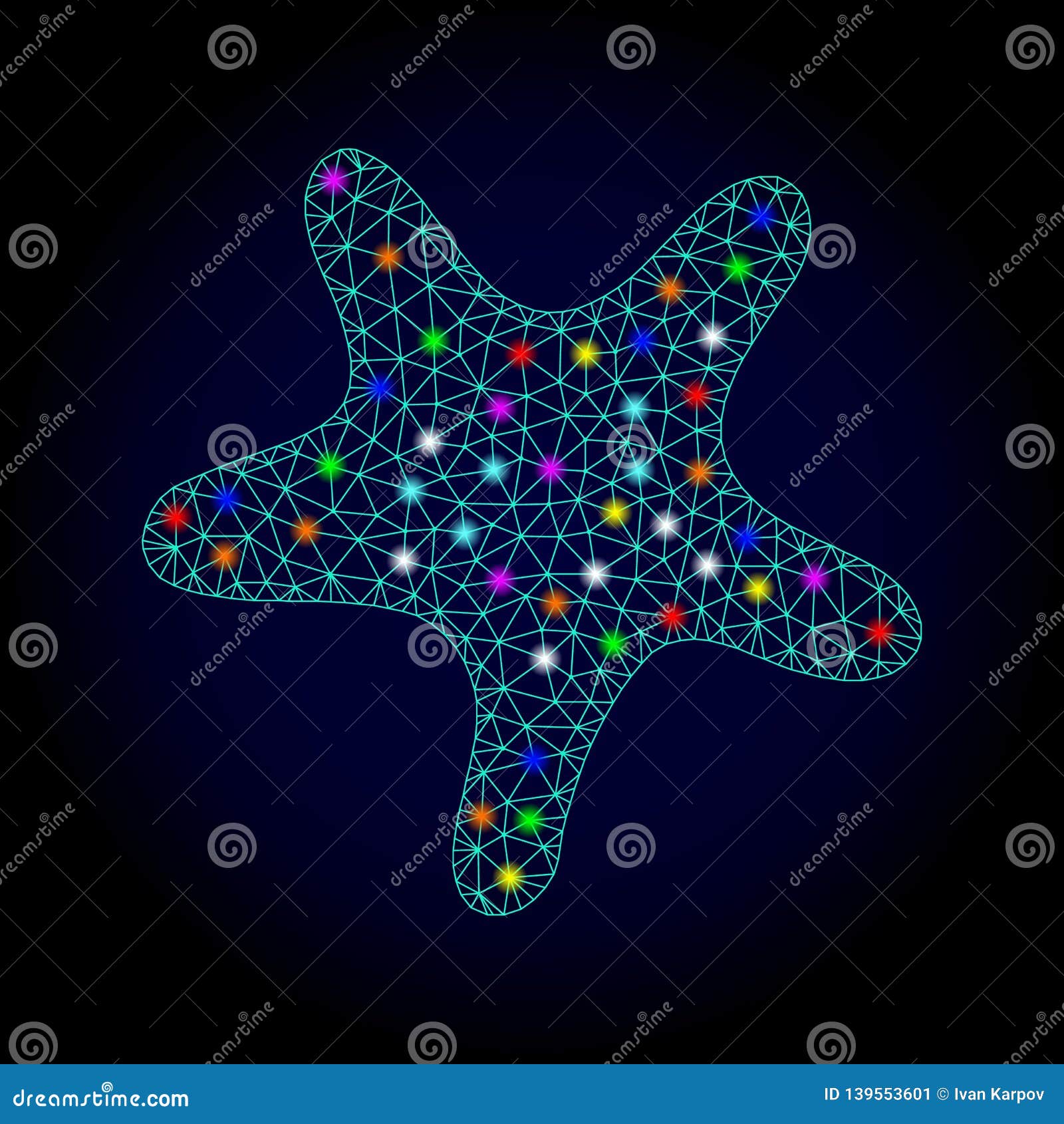 Vector Network Mesh Bent Star with Glowing Spots for New Year Stock ...