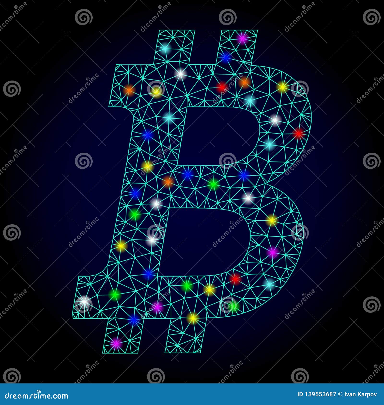 Vector Network Mesh Bitcoin with Glowing Spots for Chistmas Stock ...