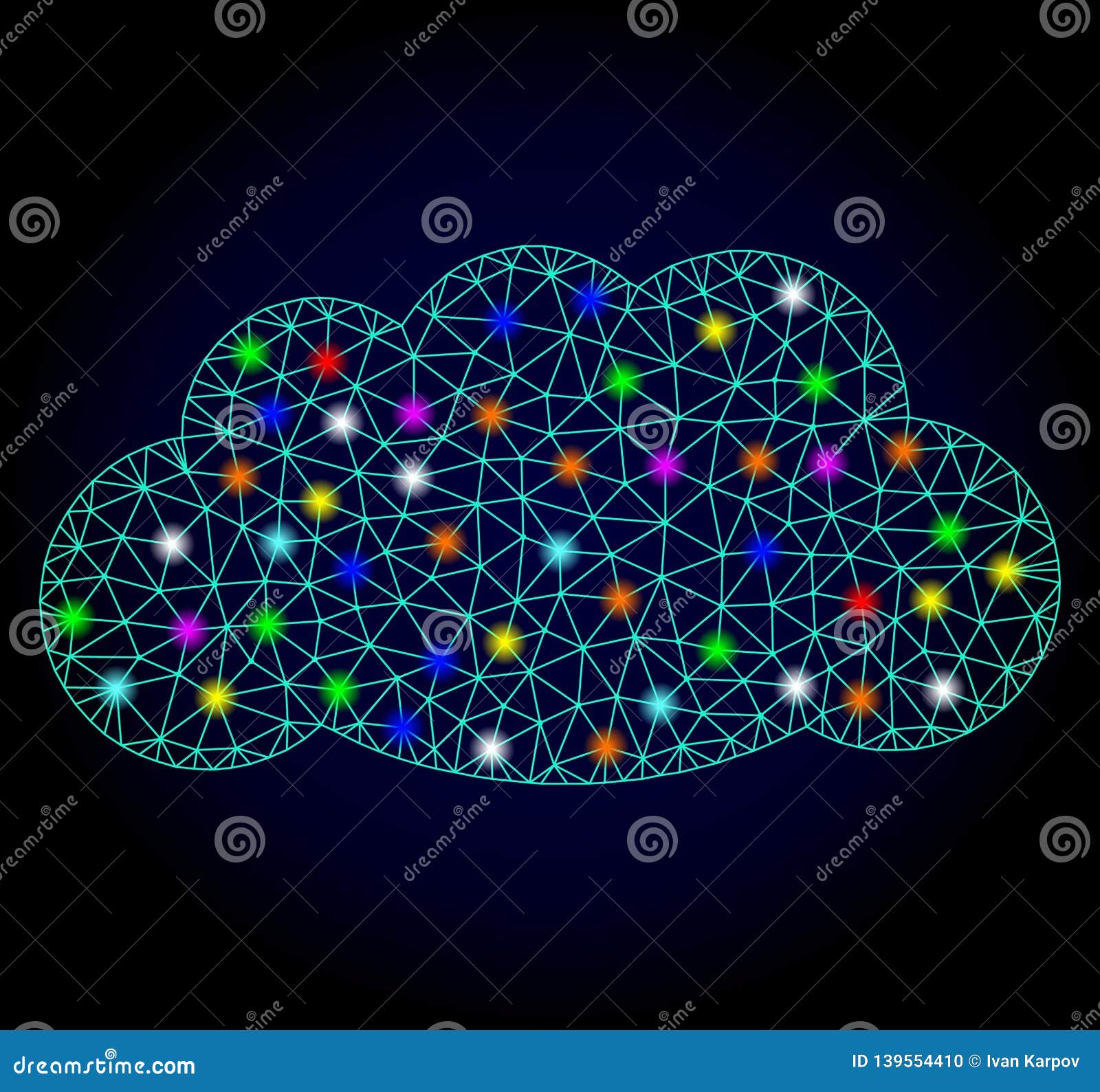 Vector Network Mesh Cloud with Light Spots for New Year Stock Vector ...
