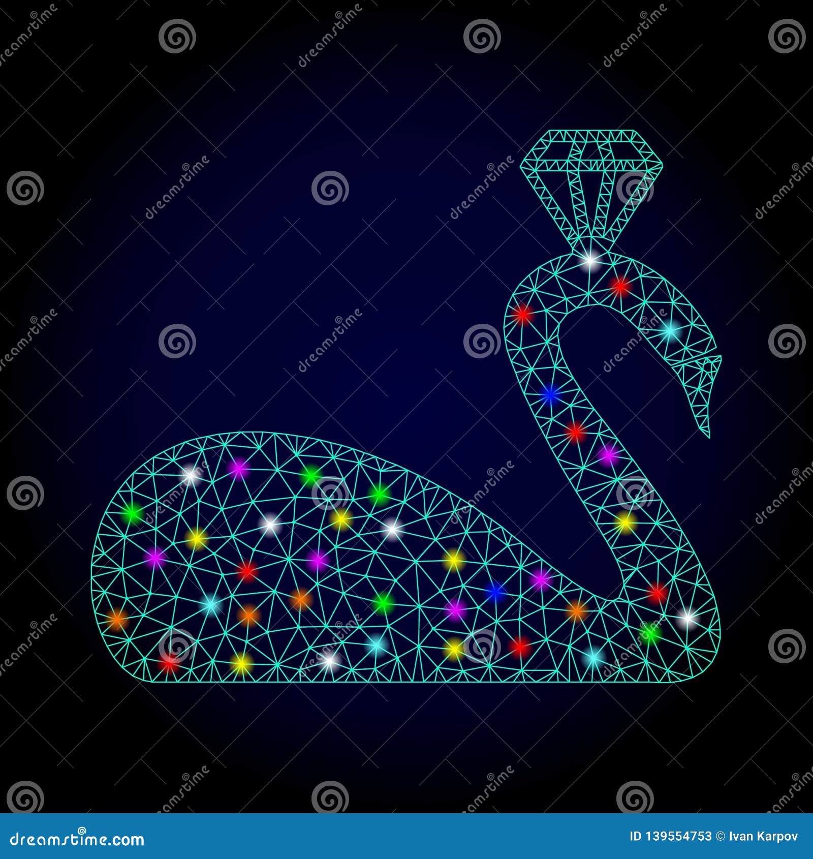 Vector 2D Mesh Crowned Swan with Glare Spots for New Year Stock Vector ...