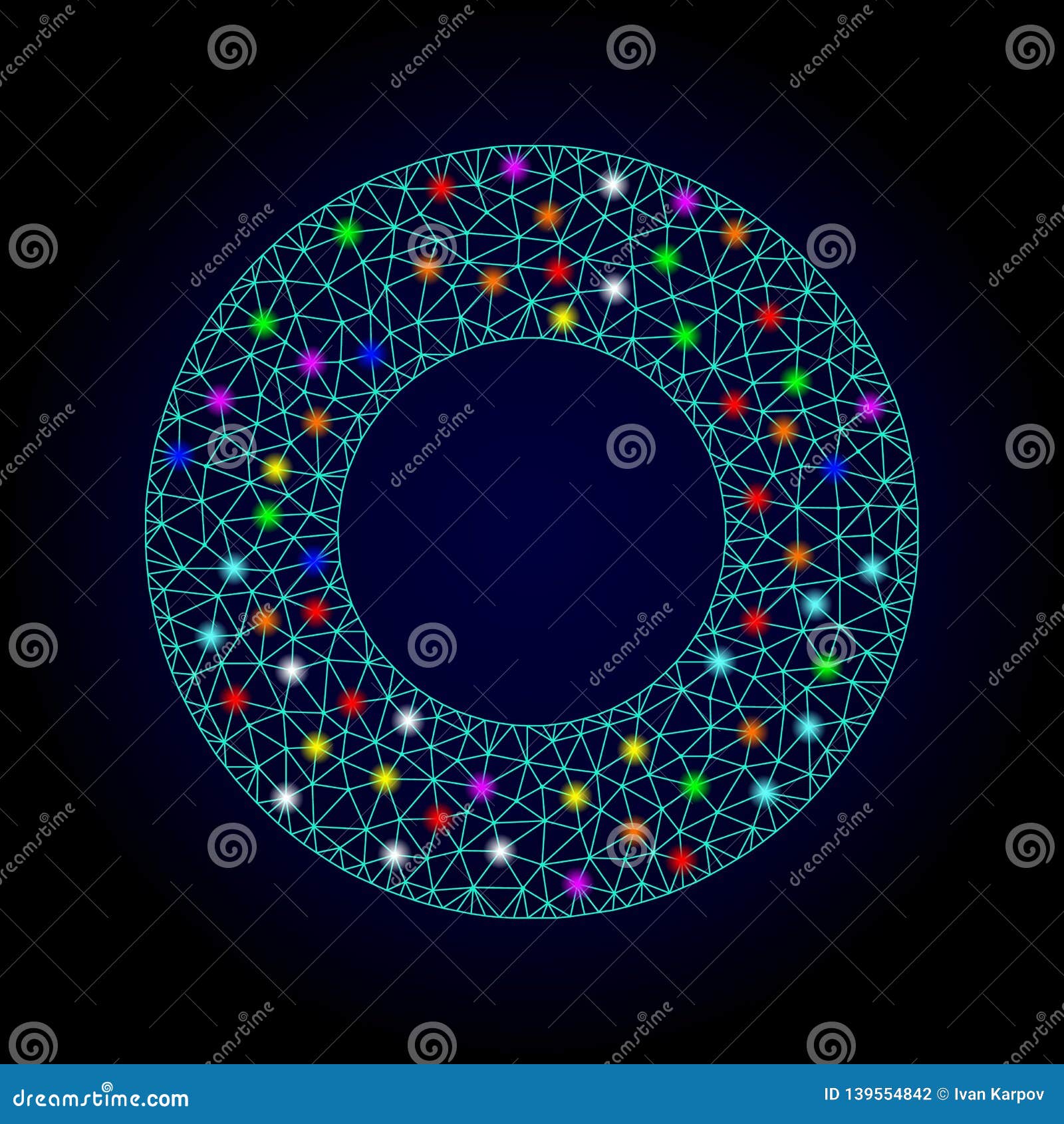 Vector Polygonal Mesh Donut with Glowing Spots for Chistmas Stock ...