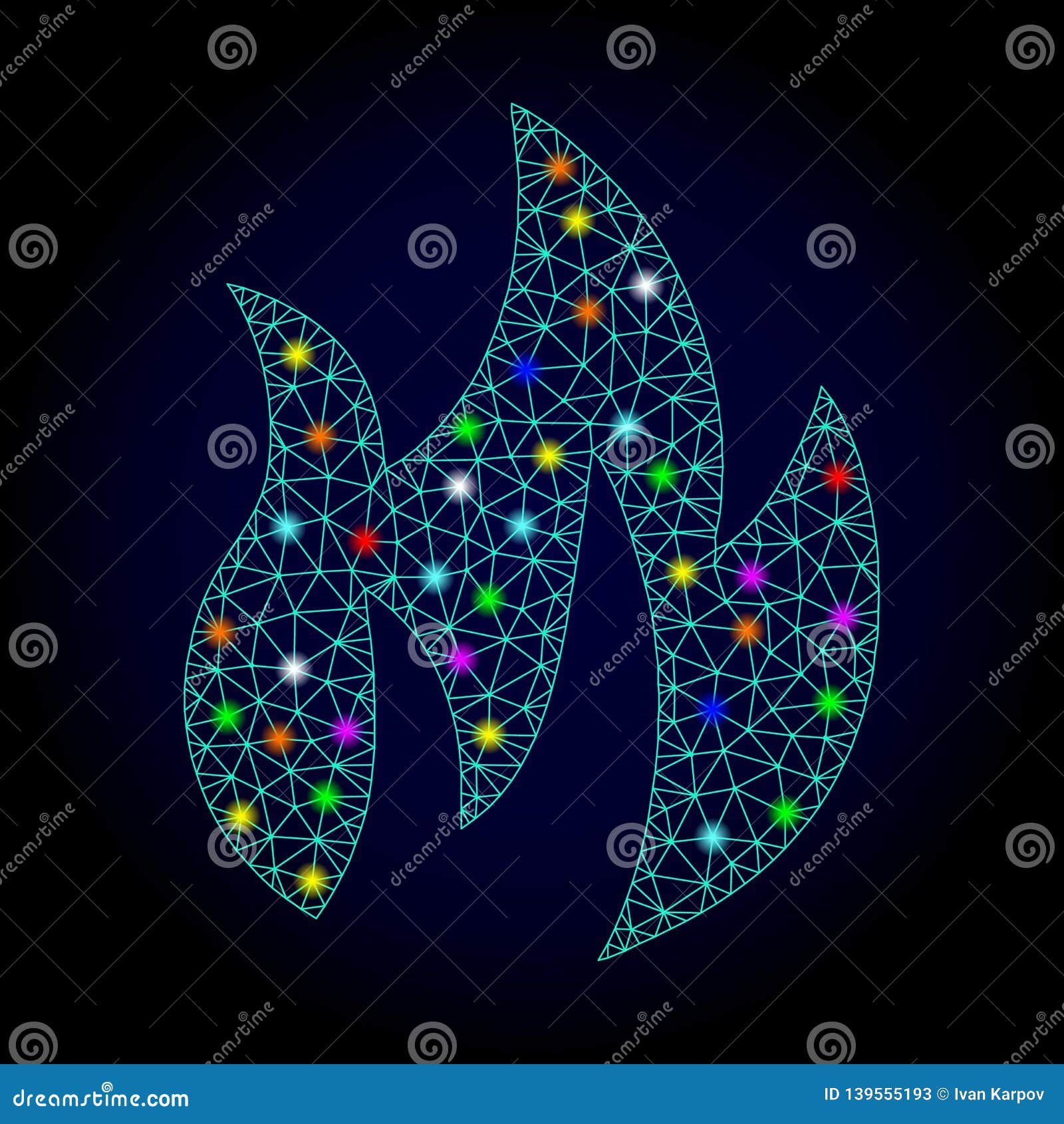 Vector Wire Frame Mesh Fire with Glowing Spots for New Year Stock ...