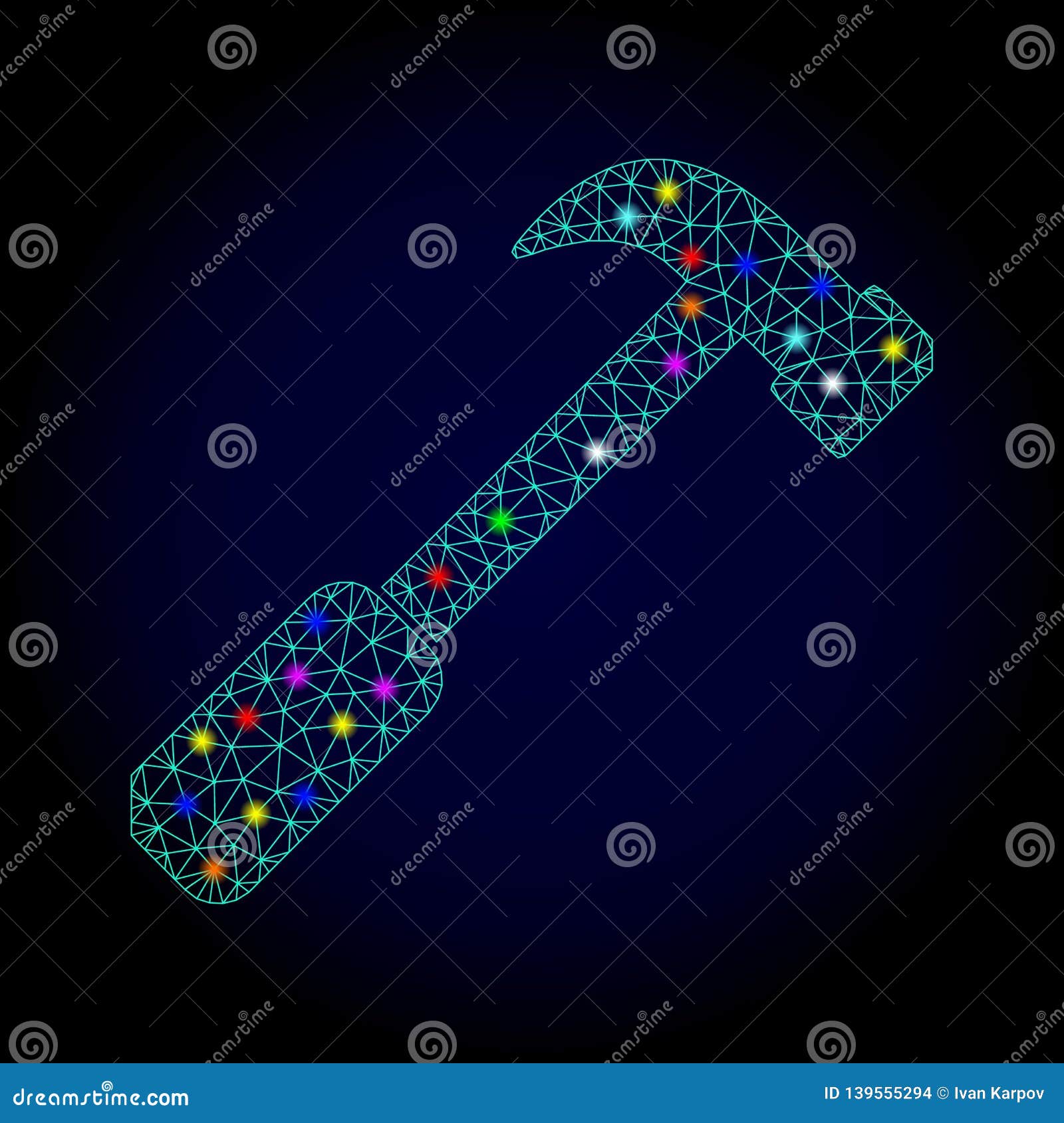 Vector Wire Frame Mesh Hammer with Glowing Spots for Chistmas Stock ...