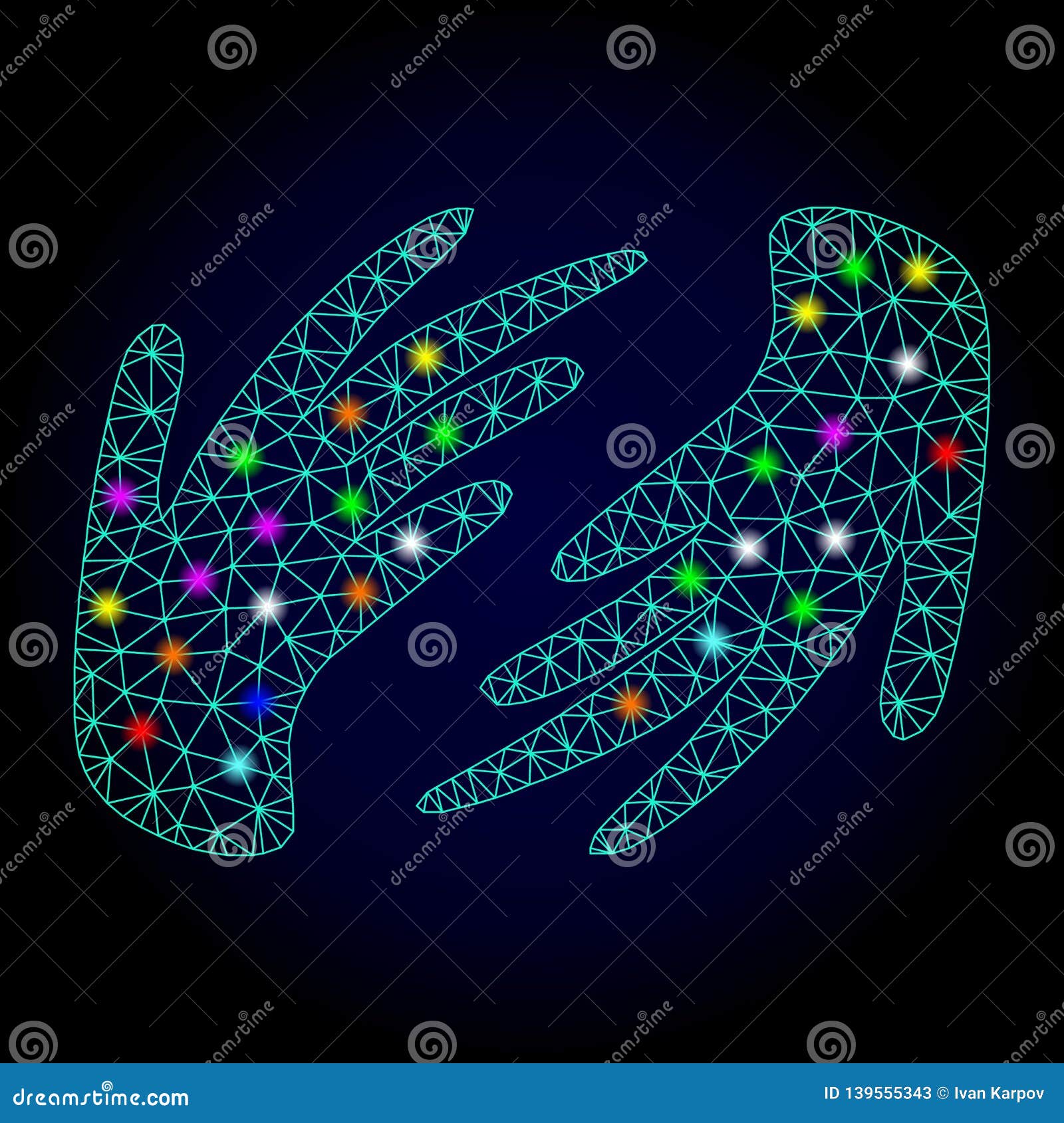 Vector Network Mesh Hands with Glare Spots for Chistmas Stock Vector ...