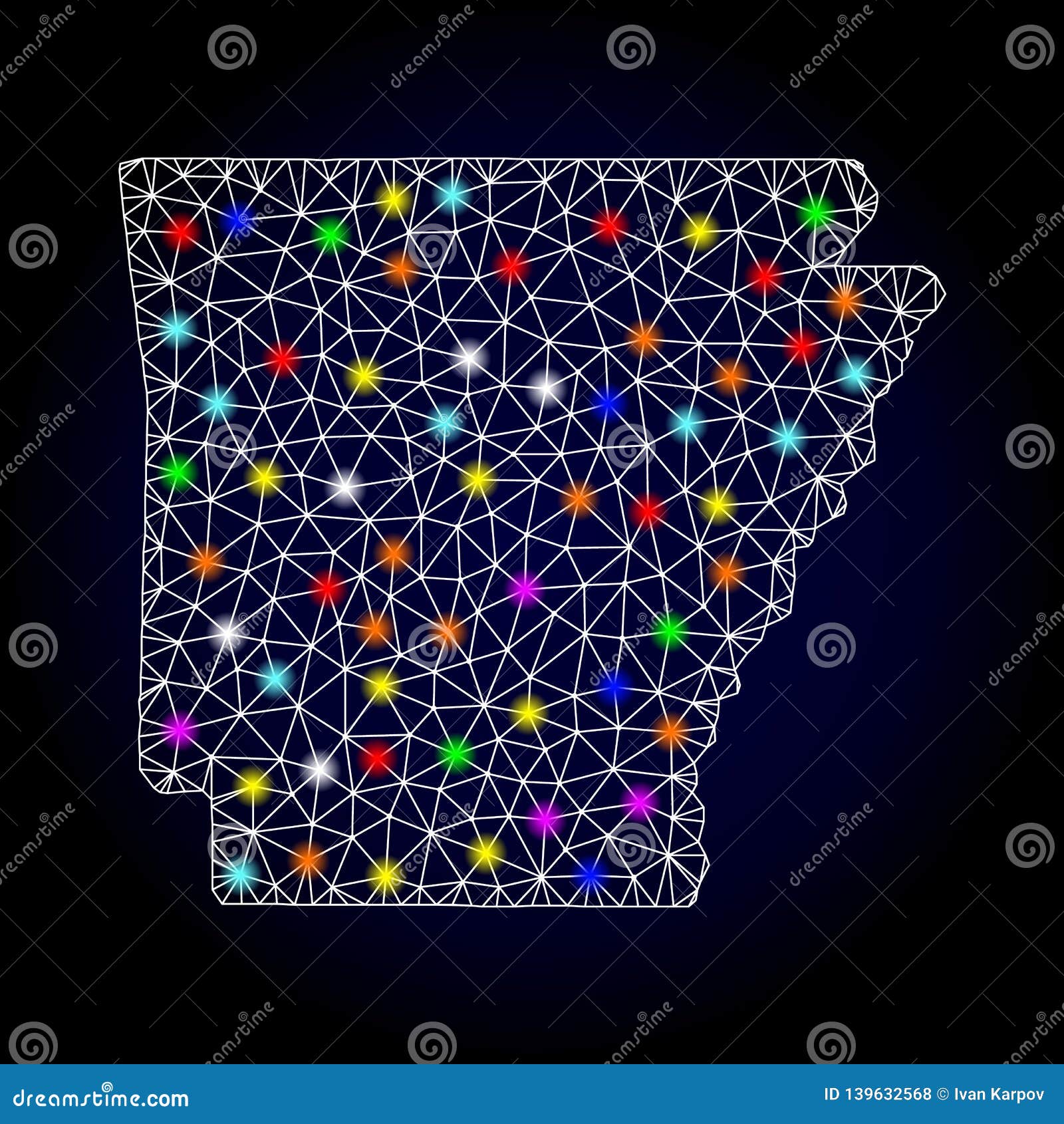 Vector Polygonal Mesh Map of Arkansas State with Light Spots for New ...