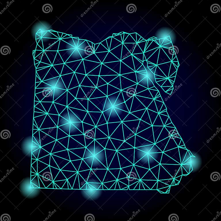 Polygonal Network Mesh Map of Egypt with Light Spots Stock Illustration ...
