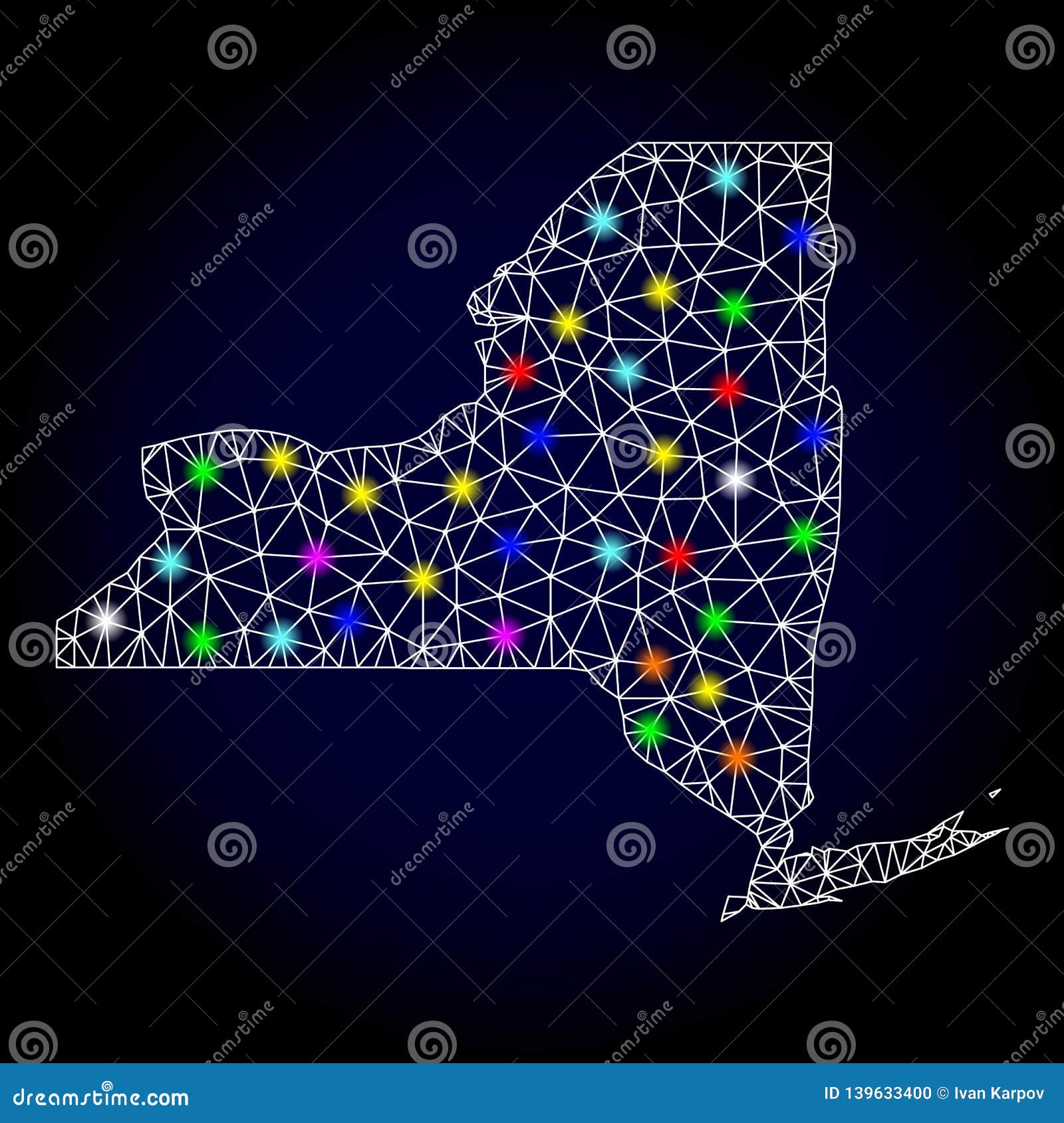 Vector Carcass Mesh Map of New York State with Glare Spots for ...