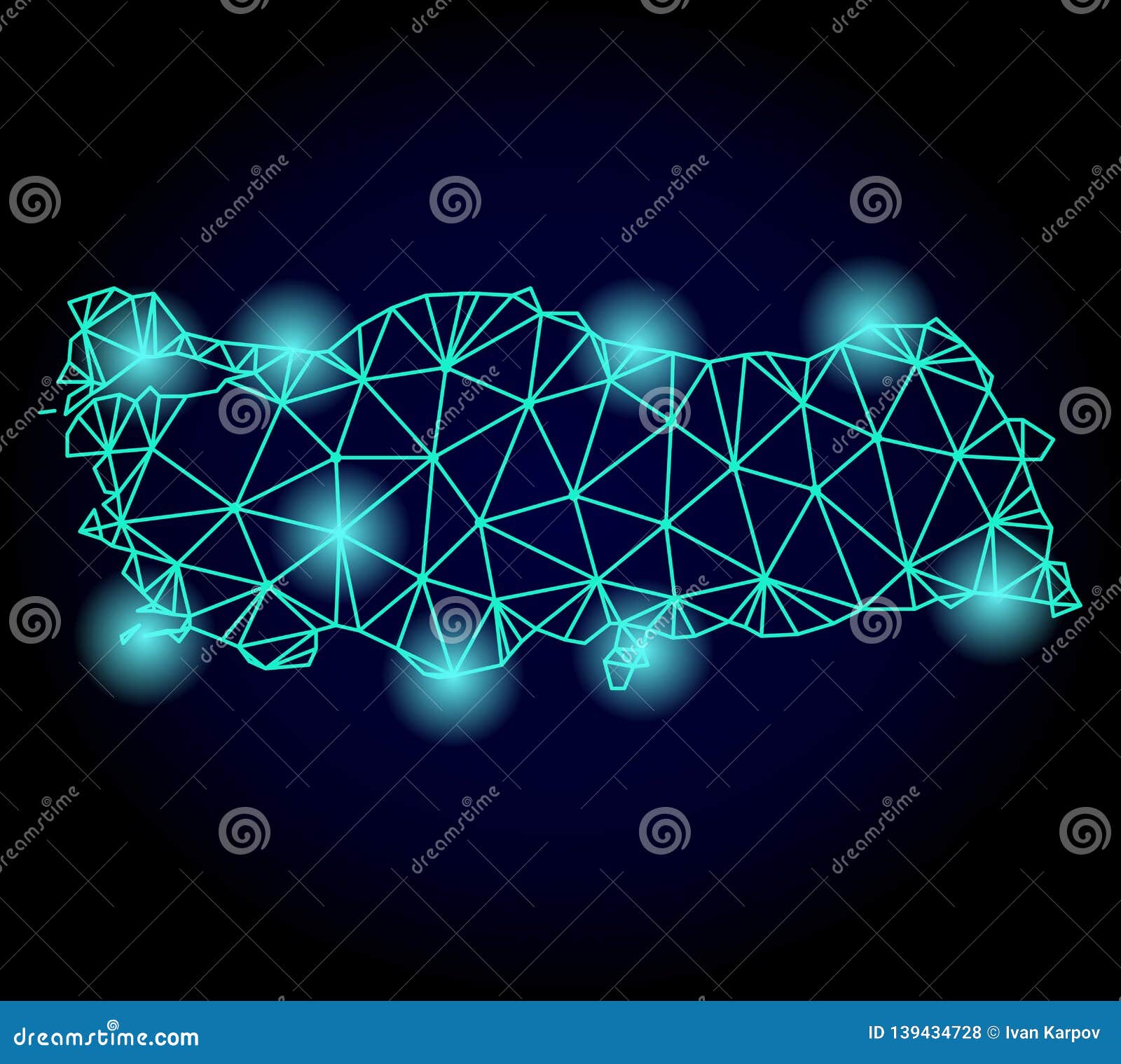 Polygonal 2D Mesh Map of Turkey with Light Spots Stock Illustration ...