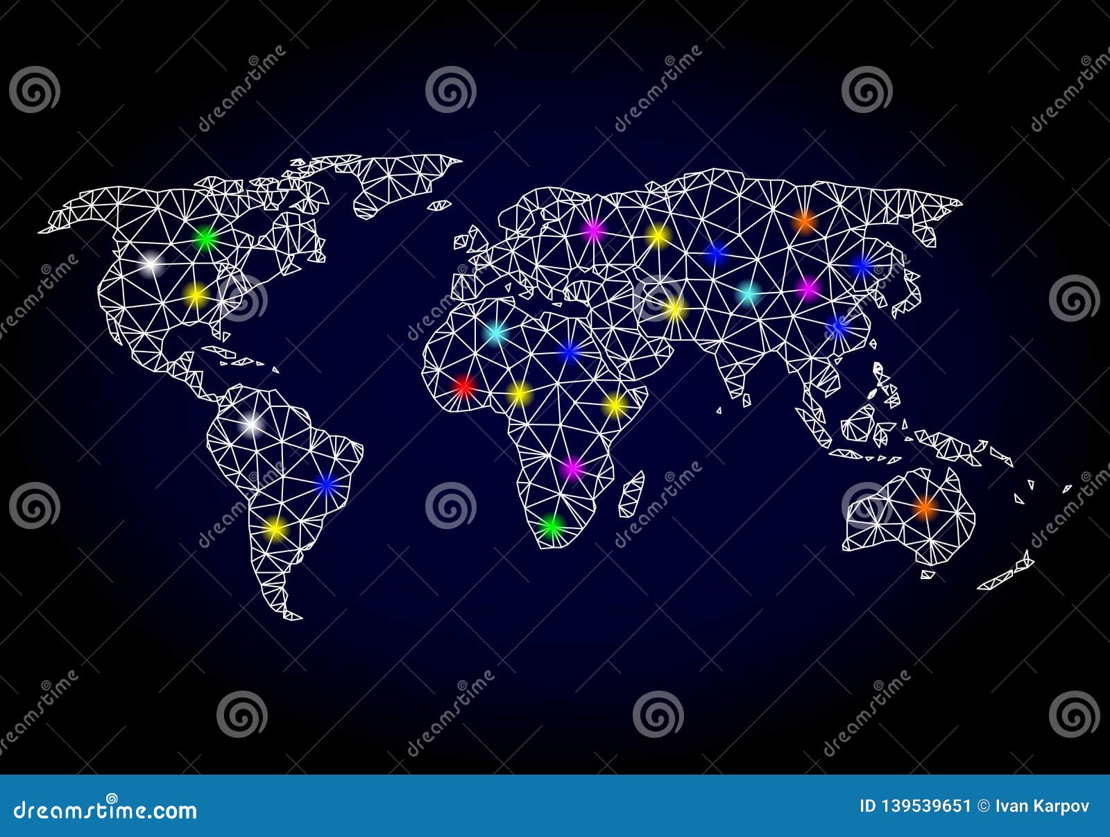Raster Polygonal Mesh Map of World with Glare Spots for New Year Stock ...