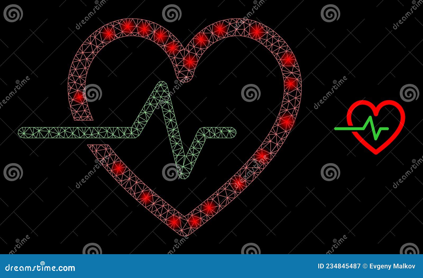 Vector Mesh Net Heart Pulse with Glowing Carcass Flares Stock Vector ...