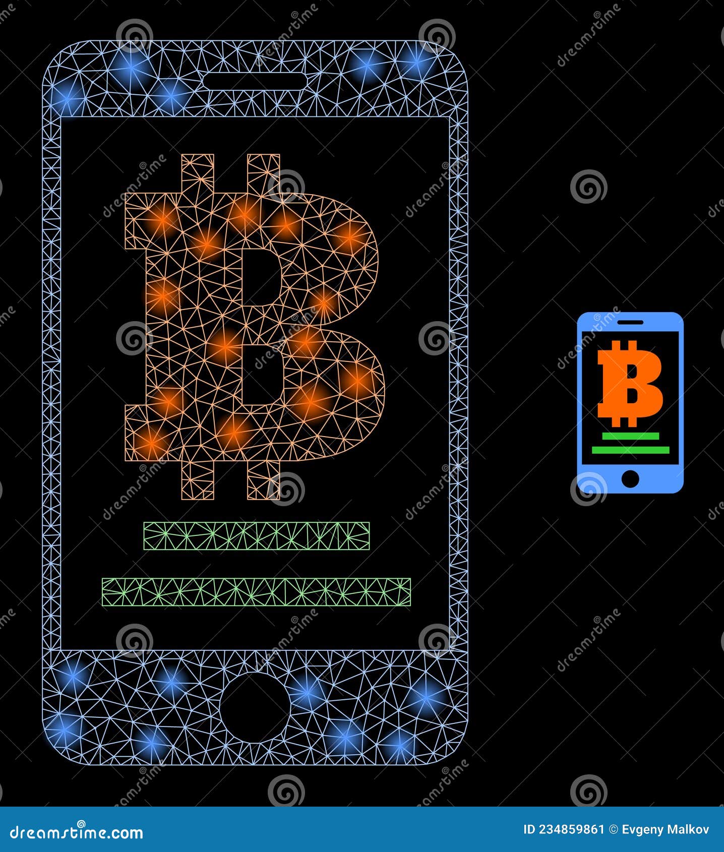 Vector Mesh Net Mobile Bitcoin Bank with Bright Constellation Dots ...