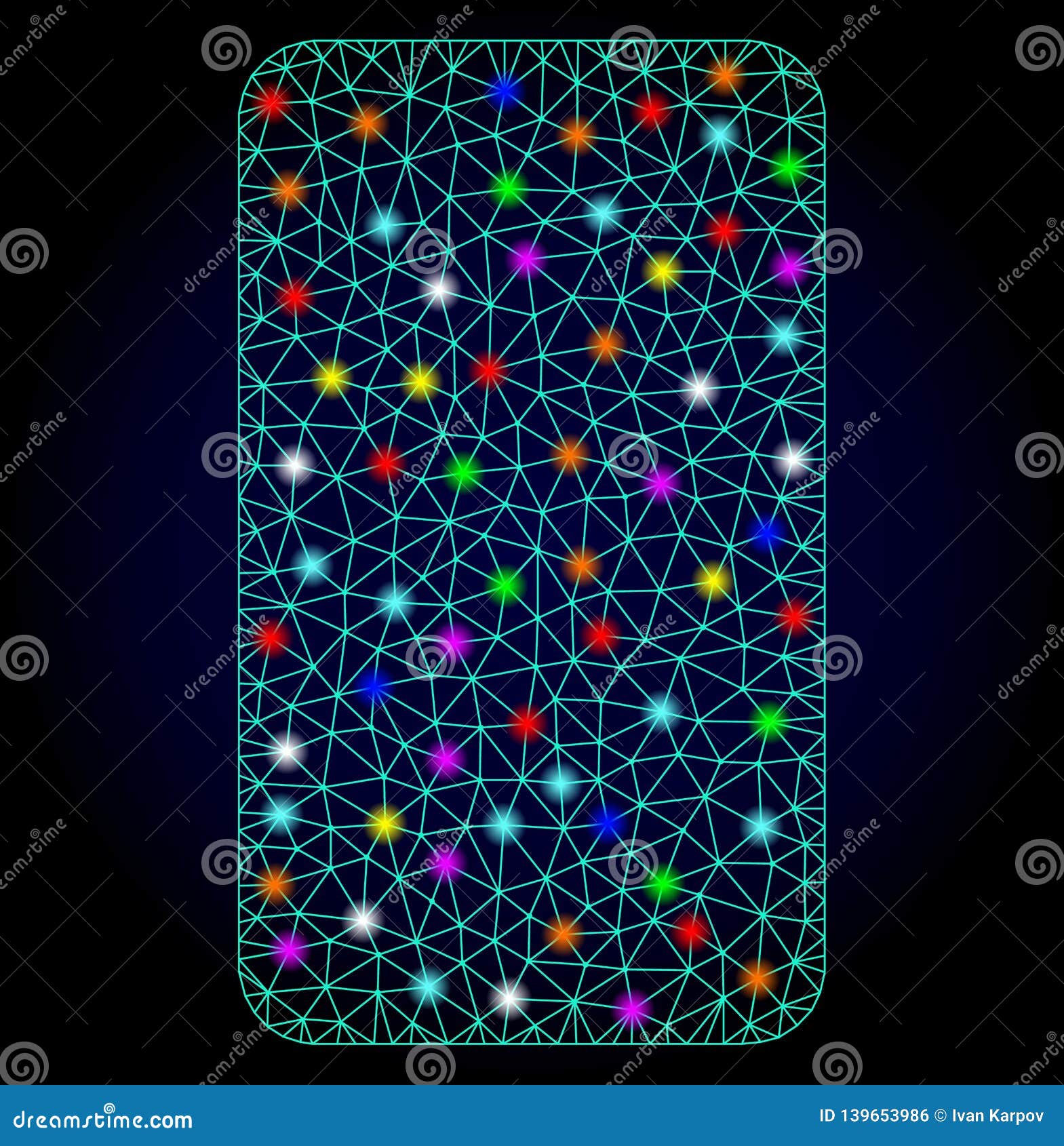 Vector Wire Frame Mesh Rounded Rectangle with Glare Spots for New Year ...