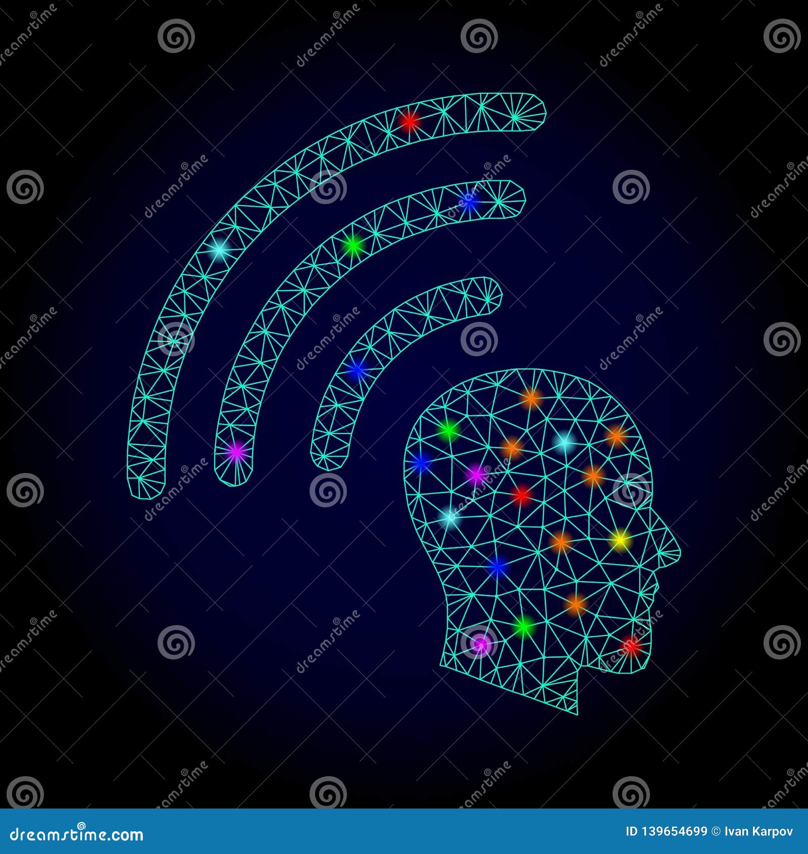 Vector Wire Frame Mesh Telepathy Waves with Glowing Spots for Chistmas ...