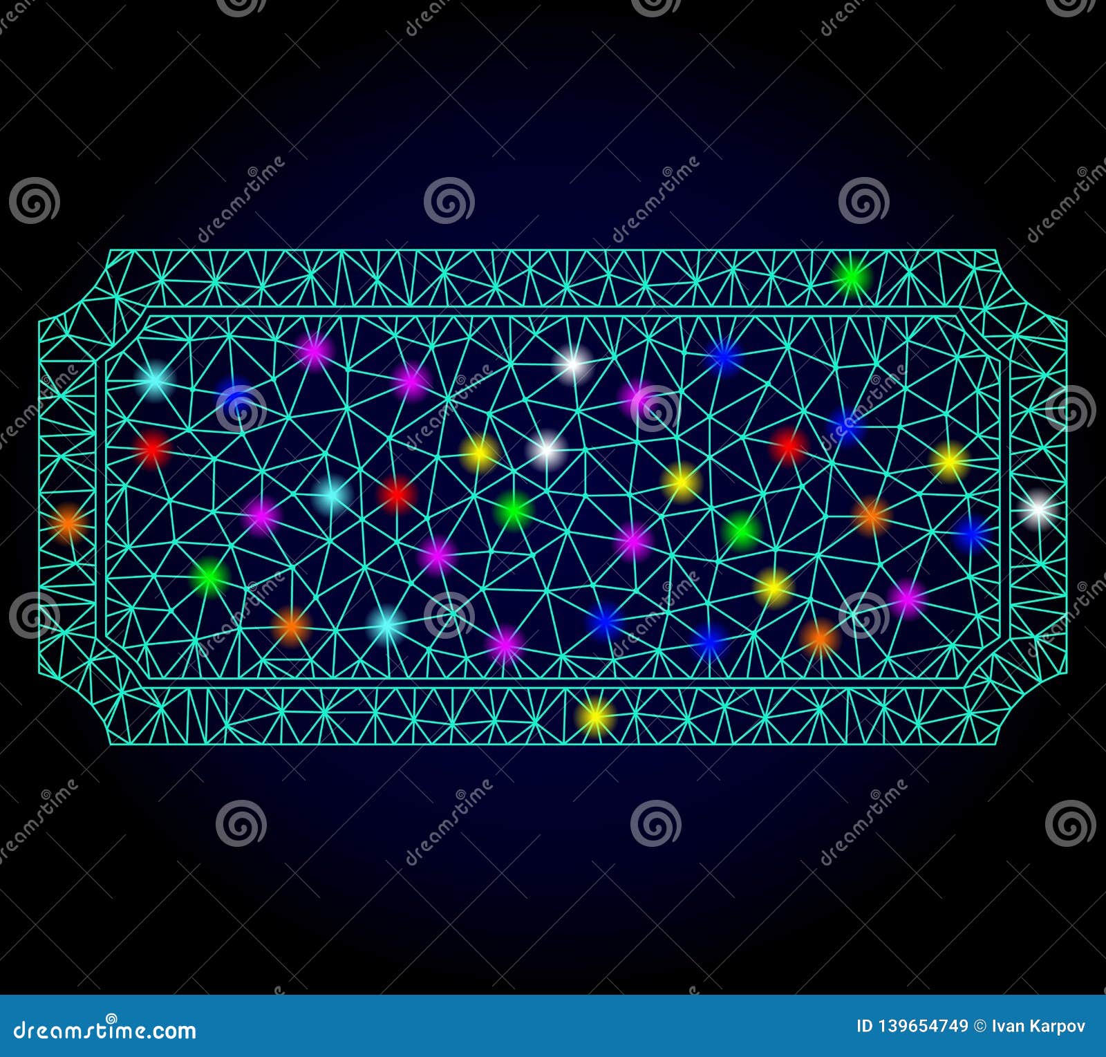 Vector Carcass Mesh Ticket Frame with Light Spots for Chistmas Stock ...
