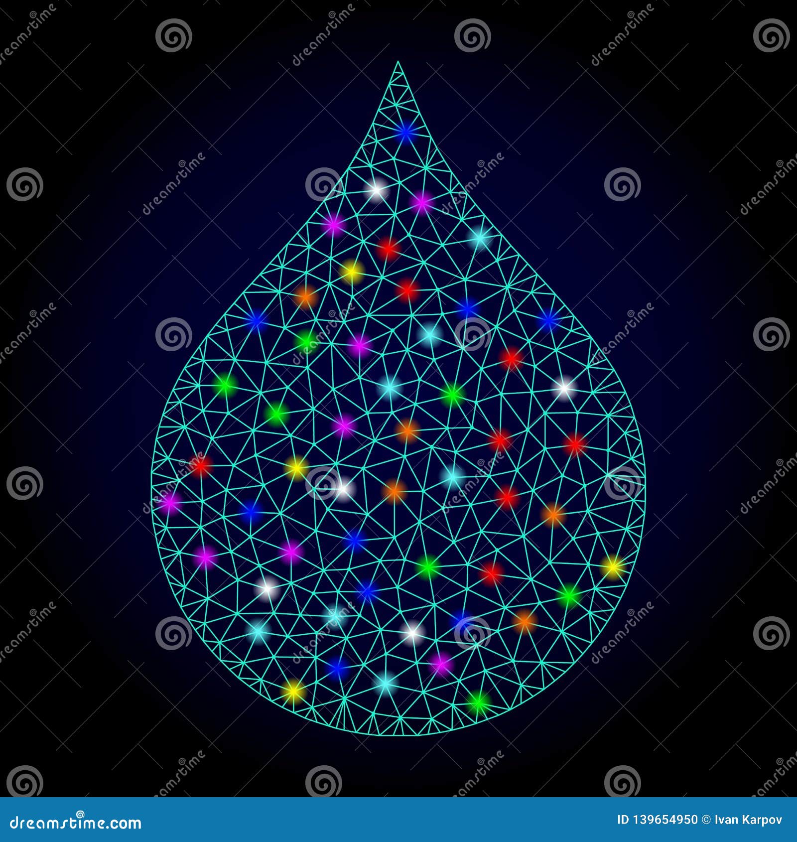 Vector Wire Frame Mesh Water Drop with Glowing Spots for Chistmas Stock ...