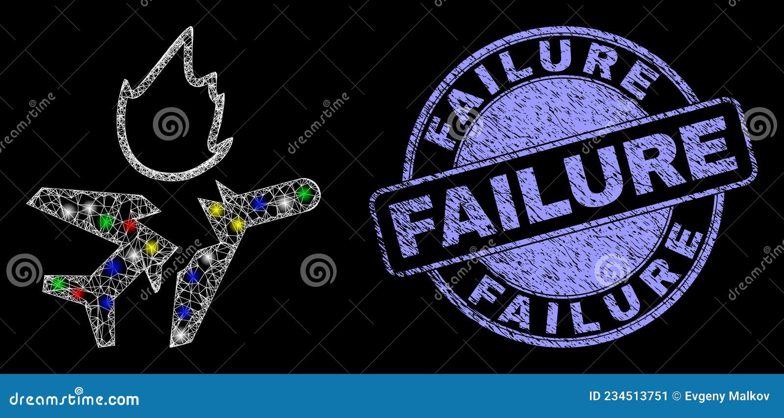 Rubber Failure Watermark and Bright Mesh Airplane Crash Stock Vector ...